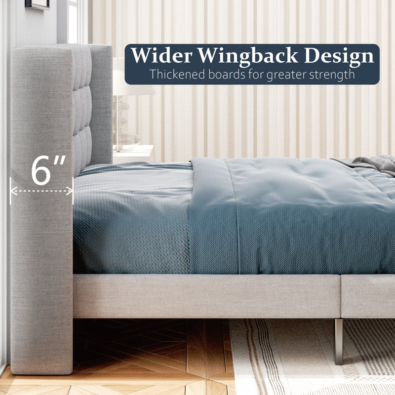 Seon Linen Upholstered Platform Bed with Winback Headboard by Ebern ...