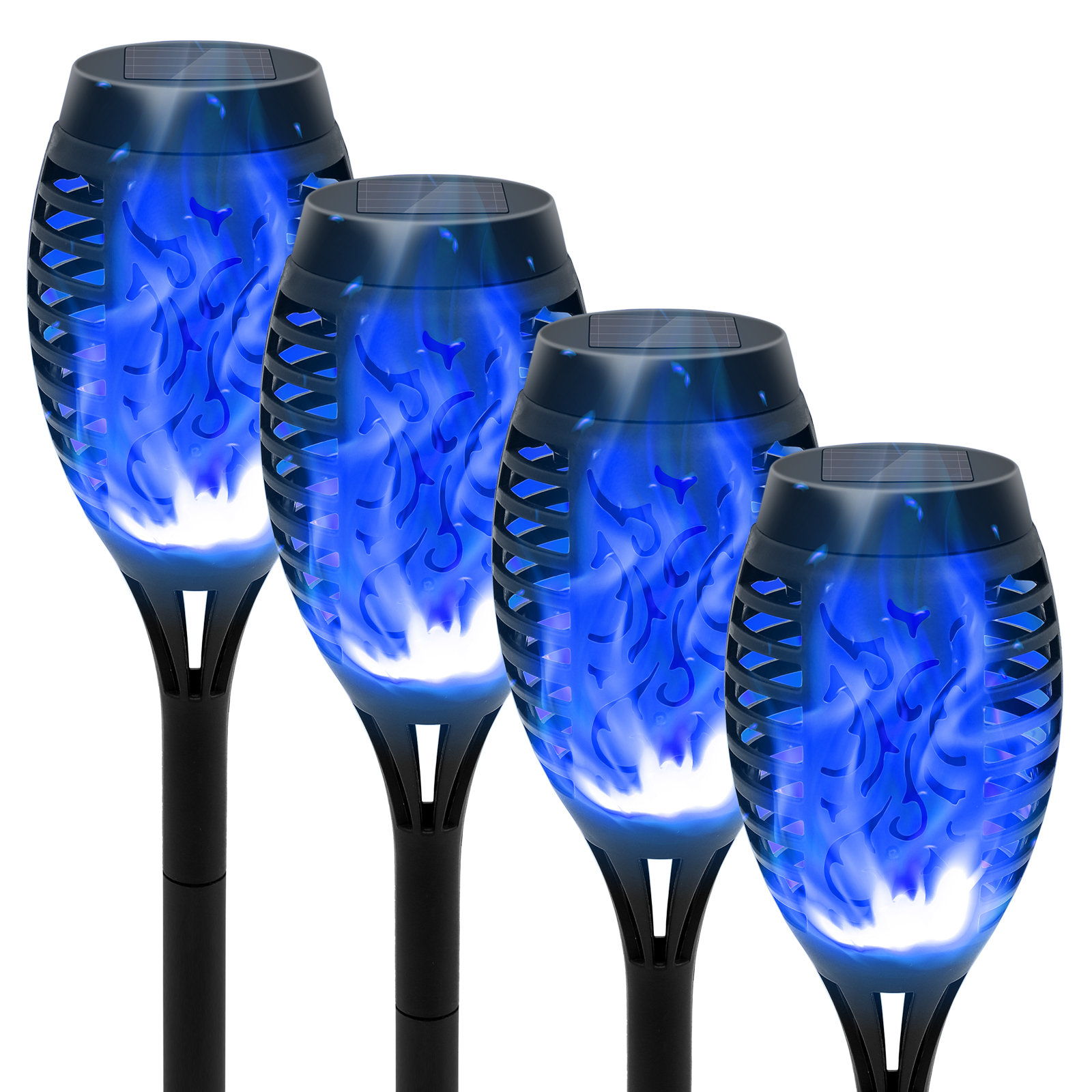 The Holiday Aisle® Solar Lights Outdoor Blue Solar Torch Flame Lights ...