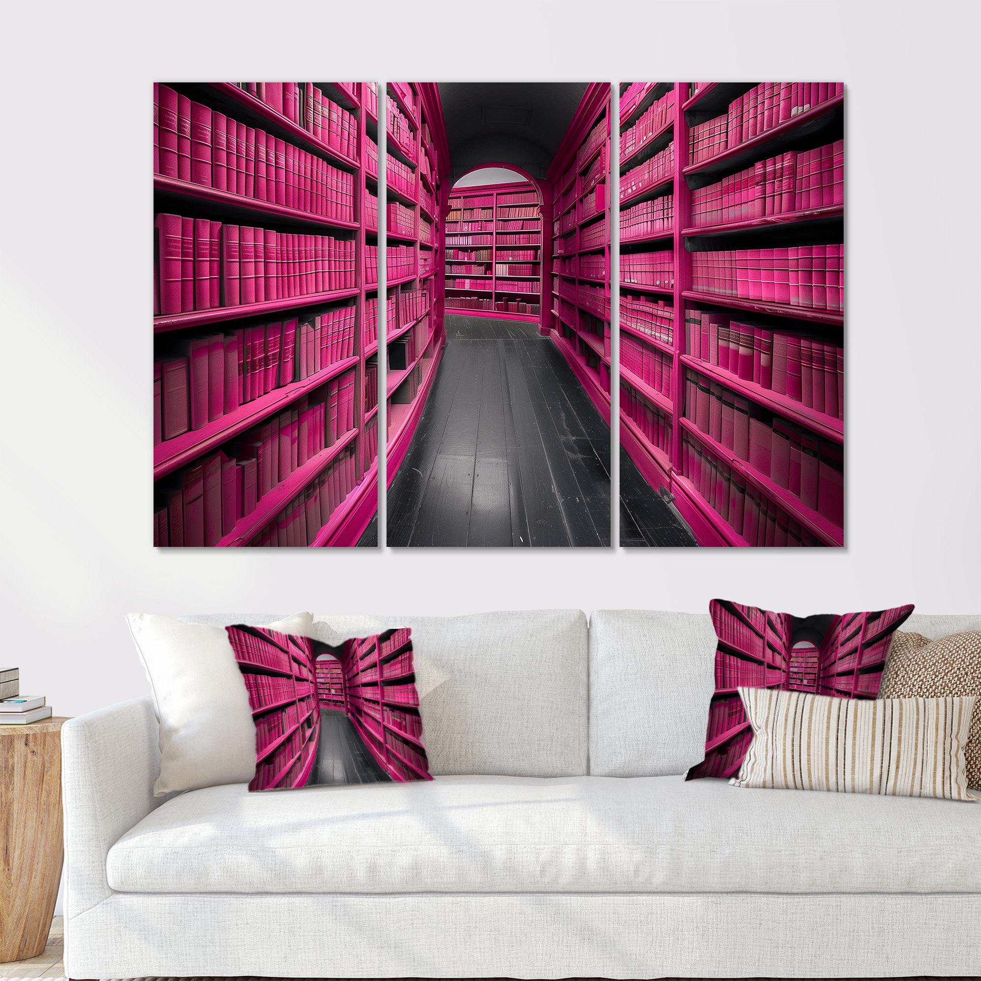 Ebern Designs Pink Grey Library Bookshelf Perspective I - Libraries ...