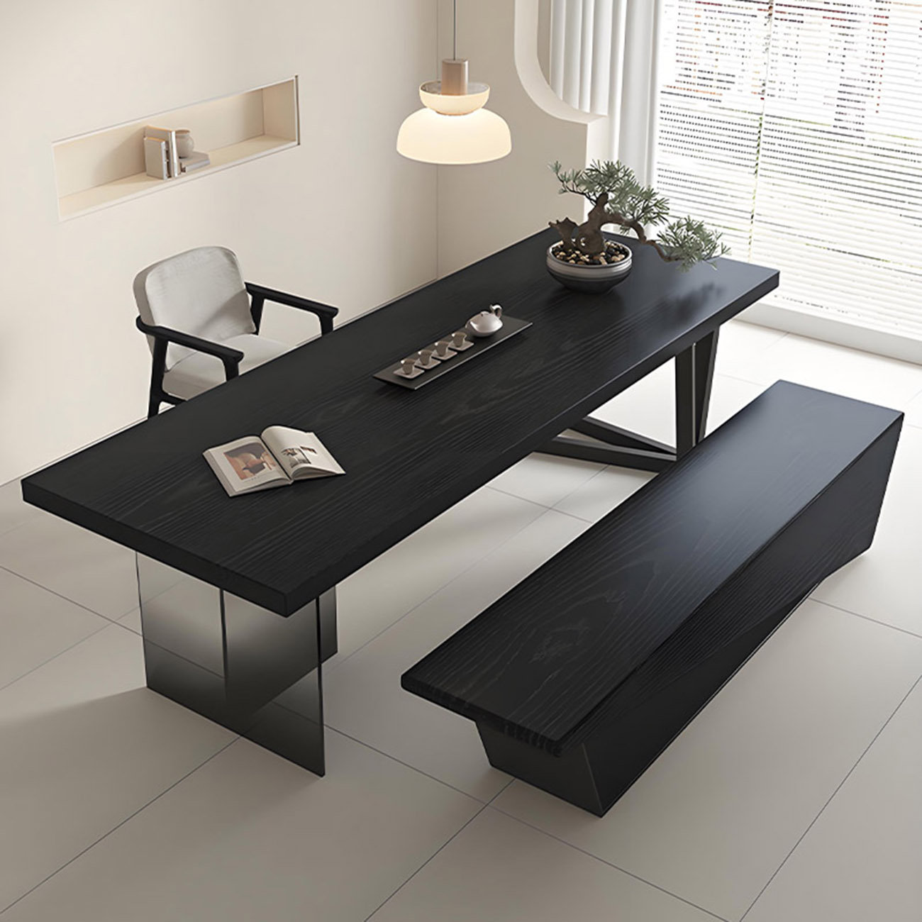 Orren Ellis 110.24"Black Solid Wood And Acrylic Office Tea Desk ...