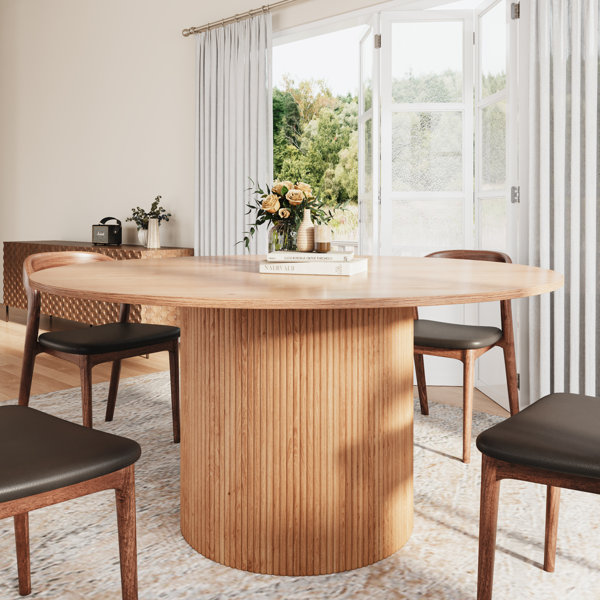 Latitude Run® 59" Round Mid-Century Modern Fluted Wood Dining Table ...