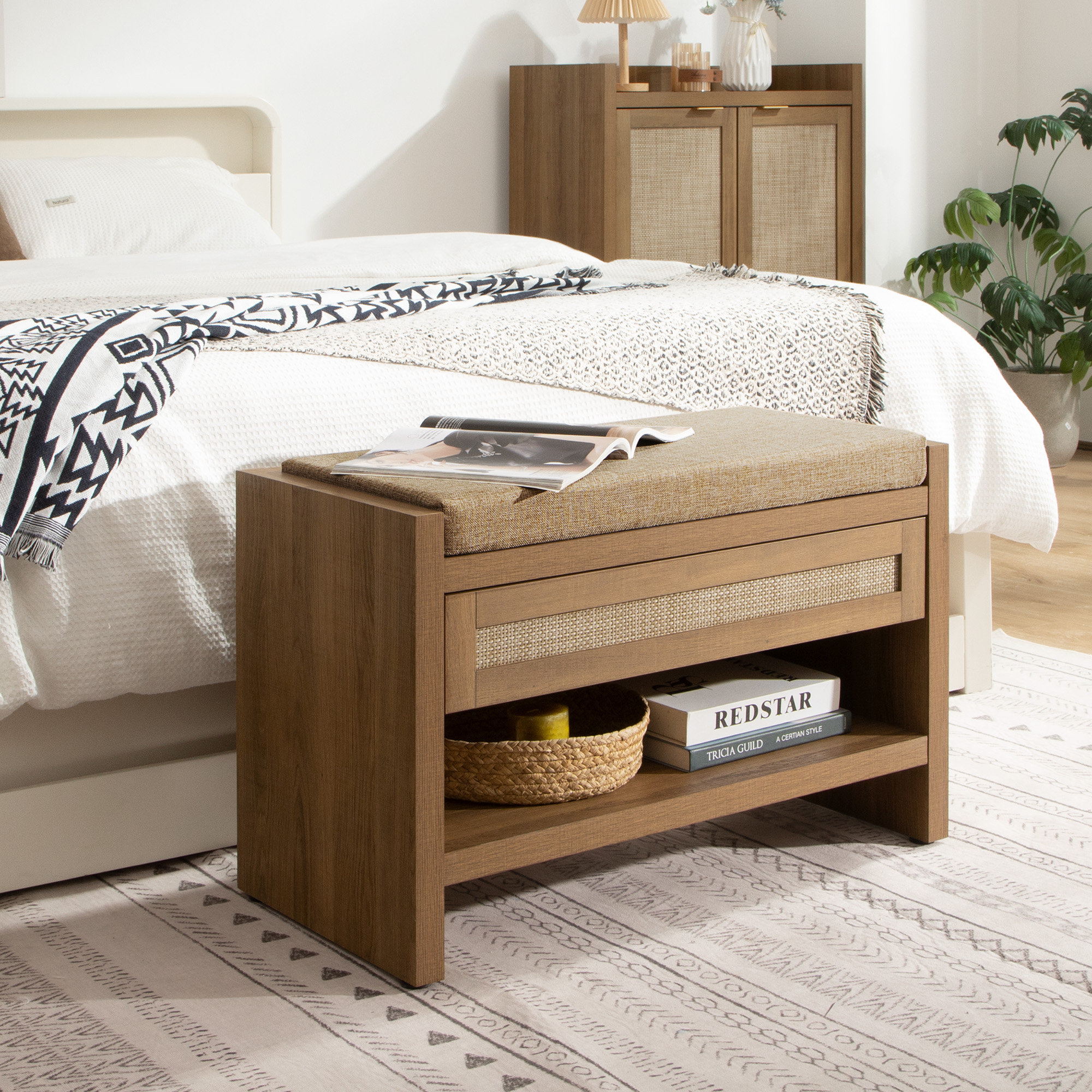 Wildon Home® 6 Pair Stackable Shoe Storage Bench with Storage Drawer ...