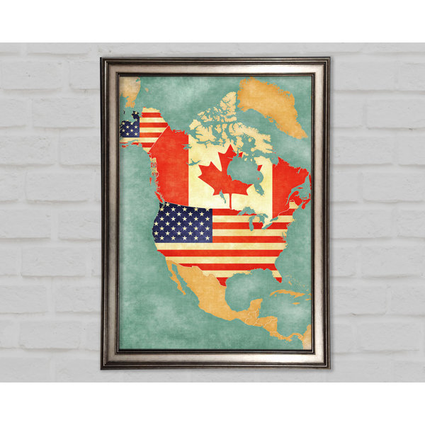 Williston Forge Canada And American Map - Single Picture Frame Art ...