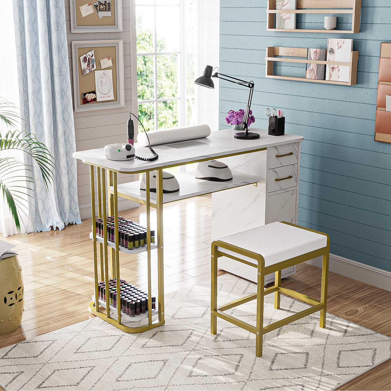 Rebrilliant Manicure Table Nail Desk for Nail Tech, Professional Nail ...