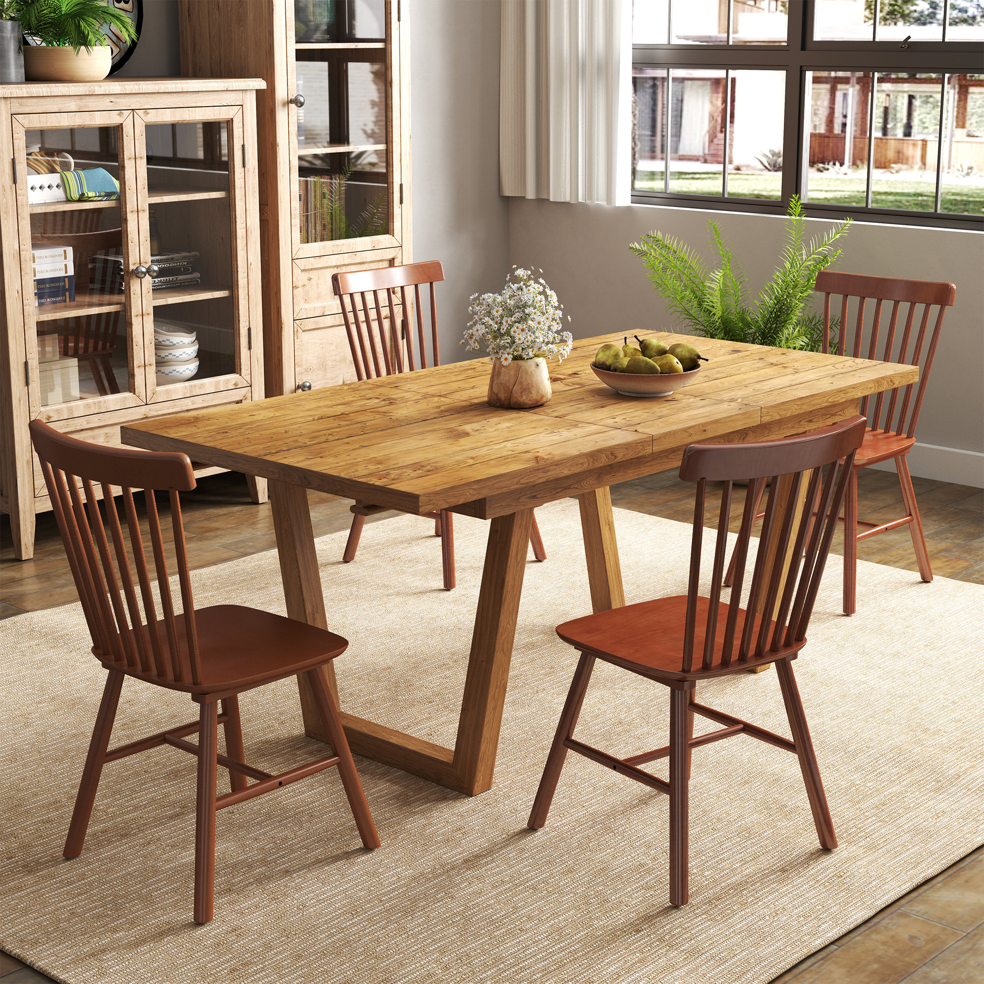 Gracie Oaks Solid Wood Dining Table Set, Farmhouse Extendable Dining ...
