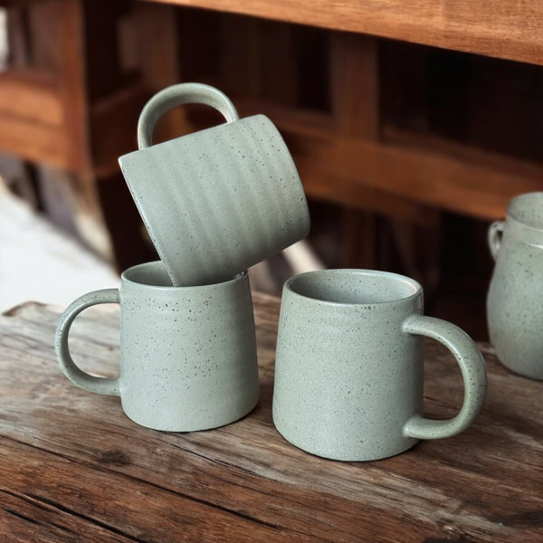 17 Stories Slate Grey Speckled Reactive Glaze Stoneware Coffee Mug Set ...