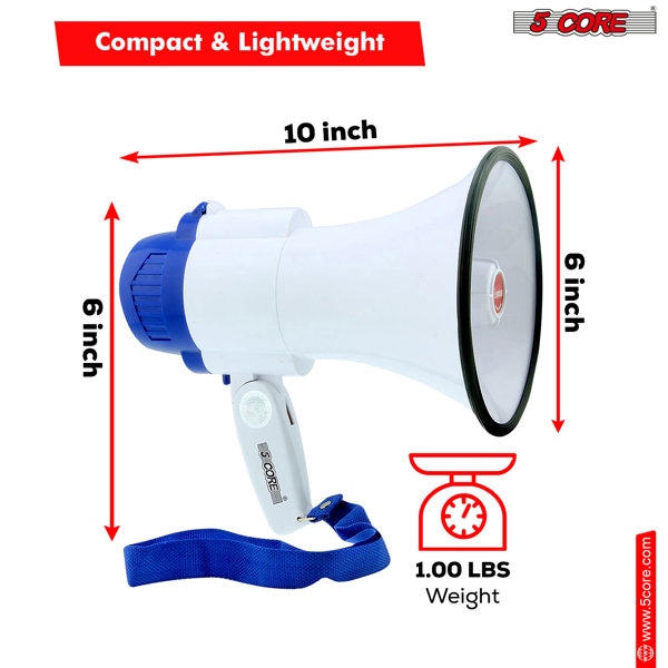 5 Core Megaphone Bullhorn Speaker 30W Mini Bull Horn Battery Power ...