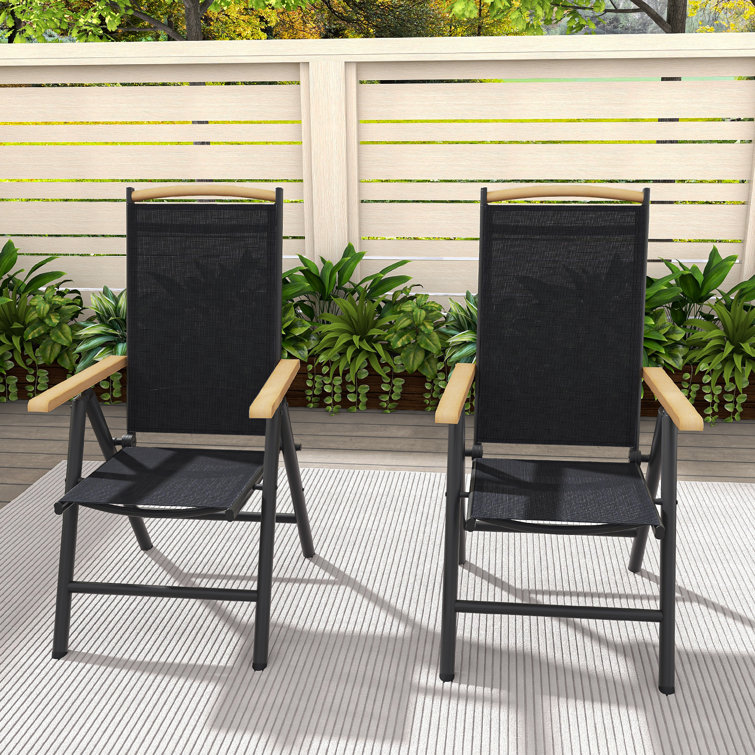 Ebern Designs Outdoor Folding Sling Back Patio Chairs with Arms | Wayfair