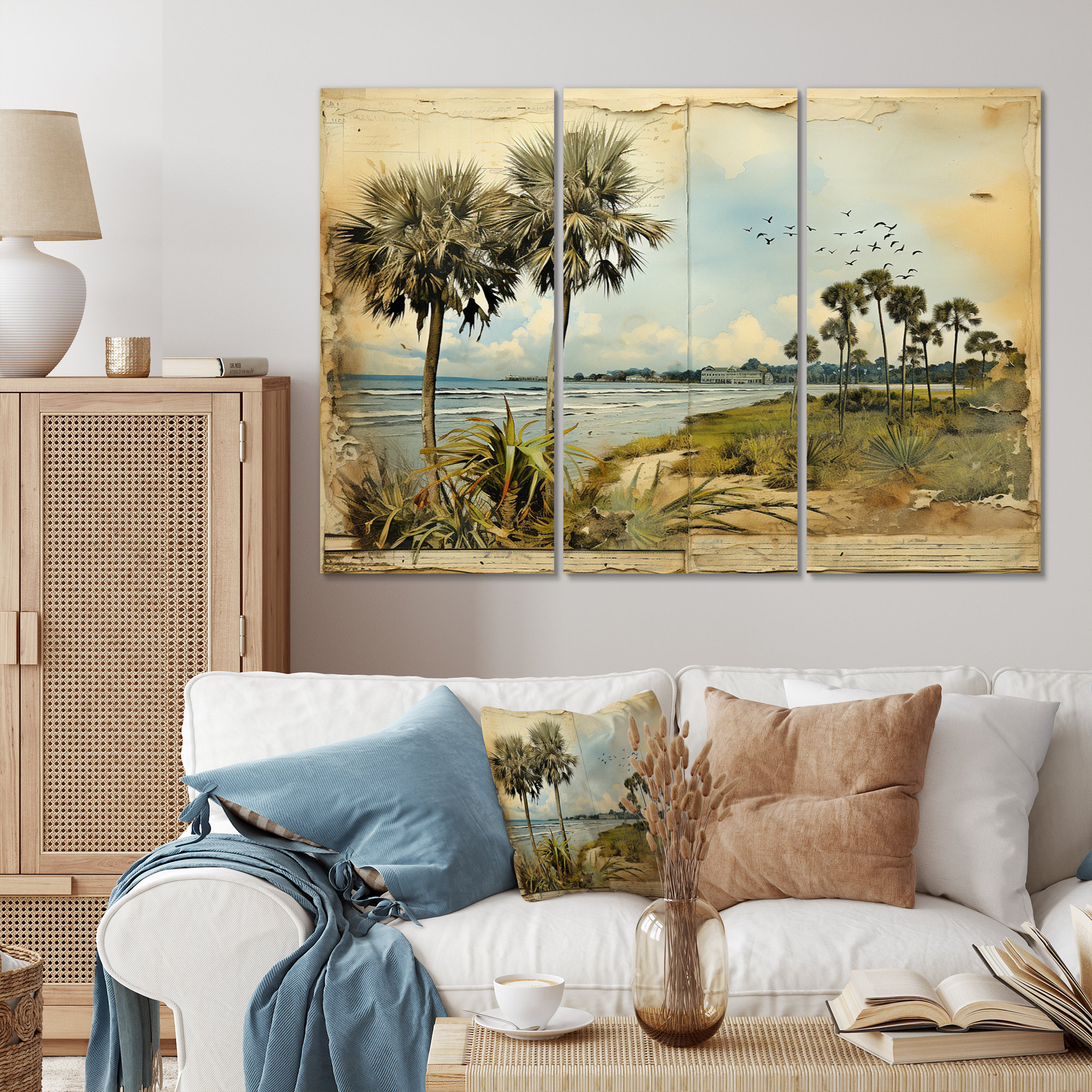Design Art Vintage Florida Collage Palm Trees And Beach IV - Florida ...