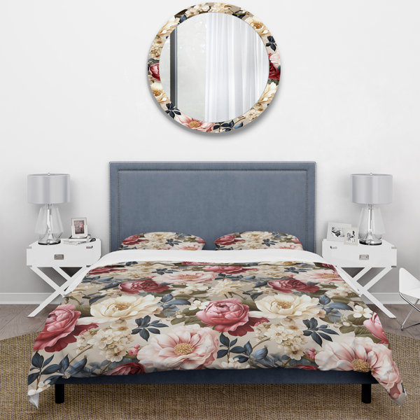 DesignArt Pink Antique Floral Peony Garden V Floral Duvet Cover Set ...