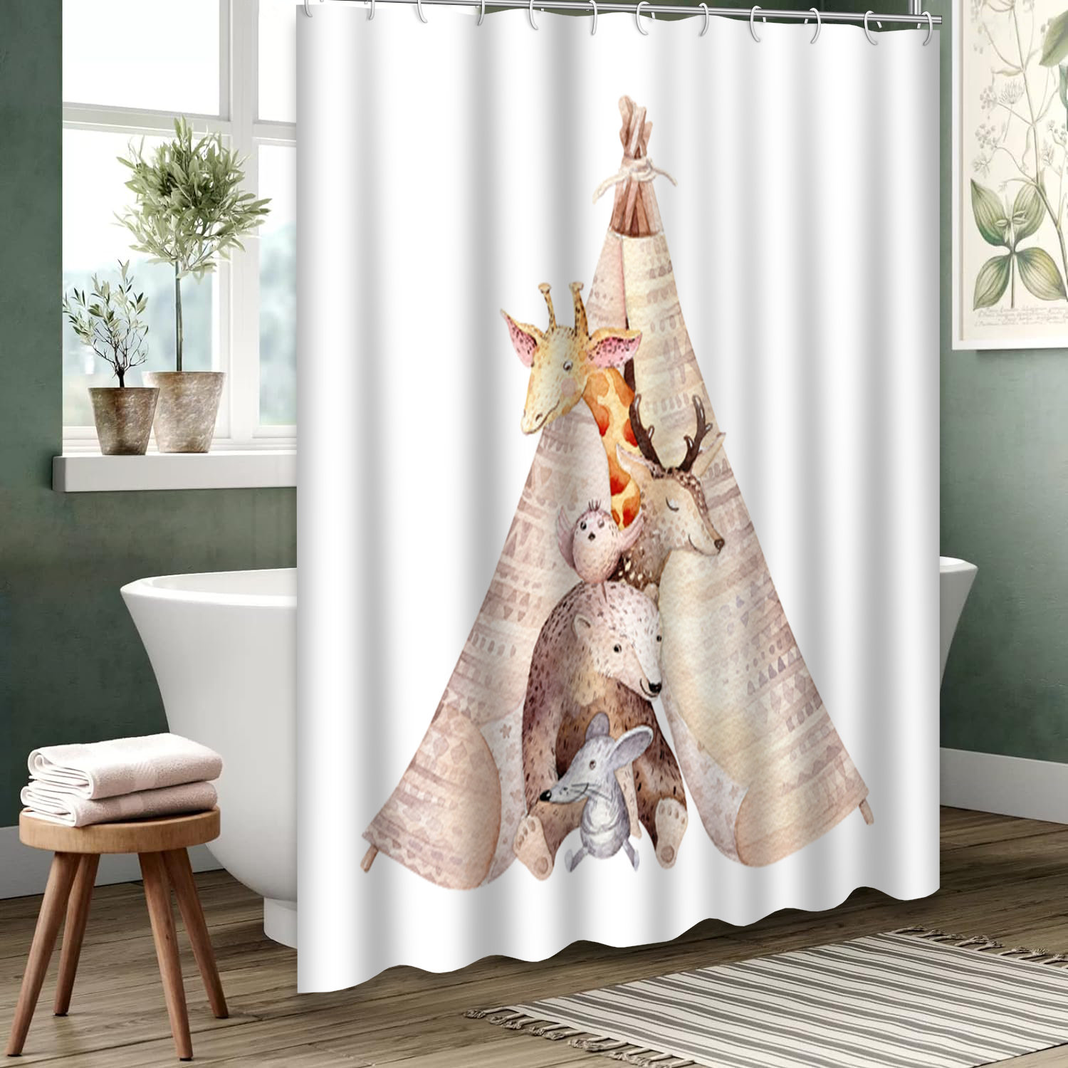 East Urban Home Mouse Waterproof Shower Curtain Cute Baby Giraffe Deer ...
