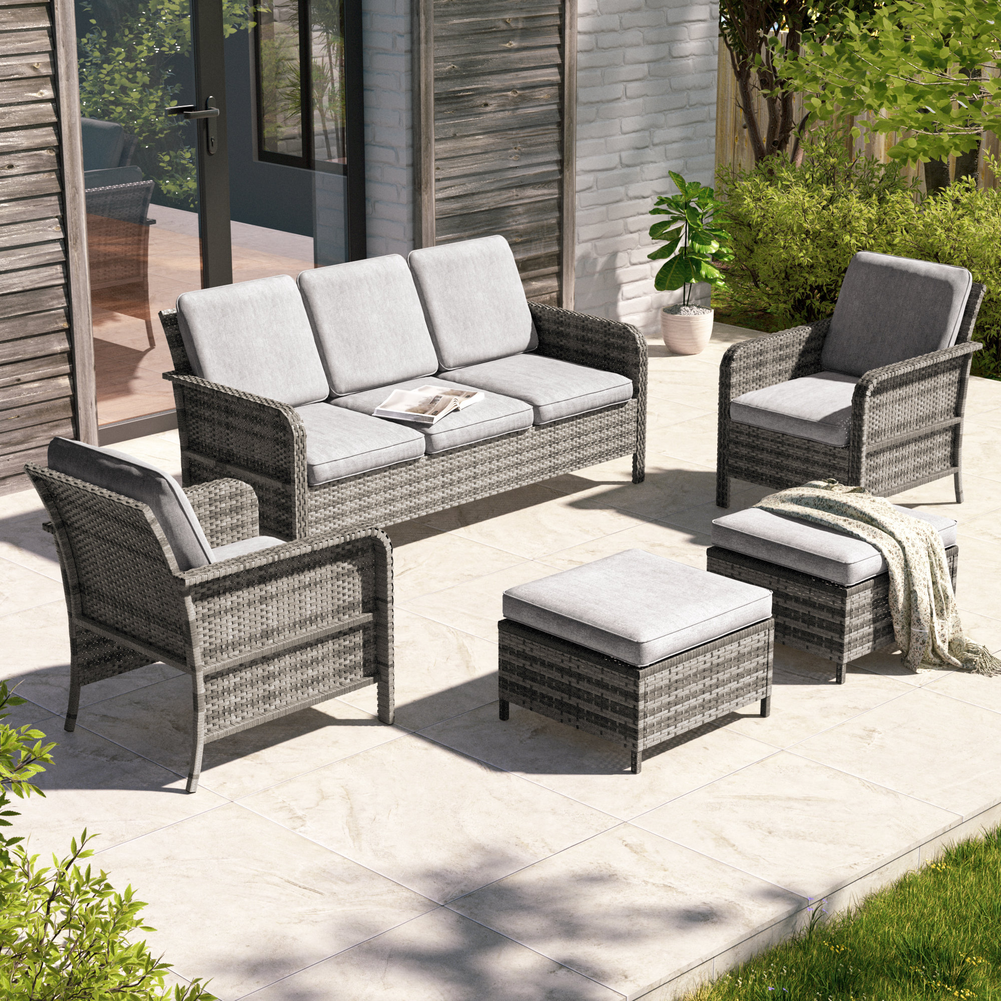 Causeway Bay 5 Piece Patio Conversation Sofa Set with Ottoman - Wayfair ...
