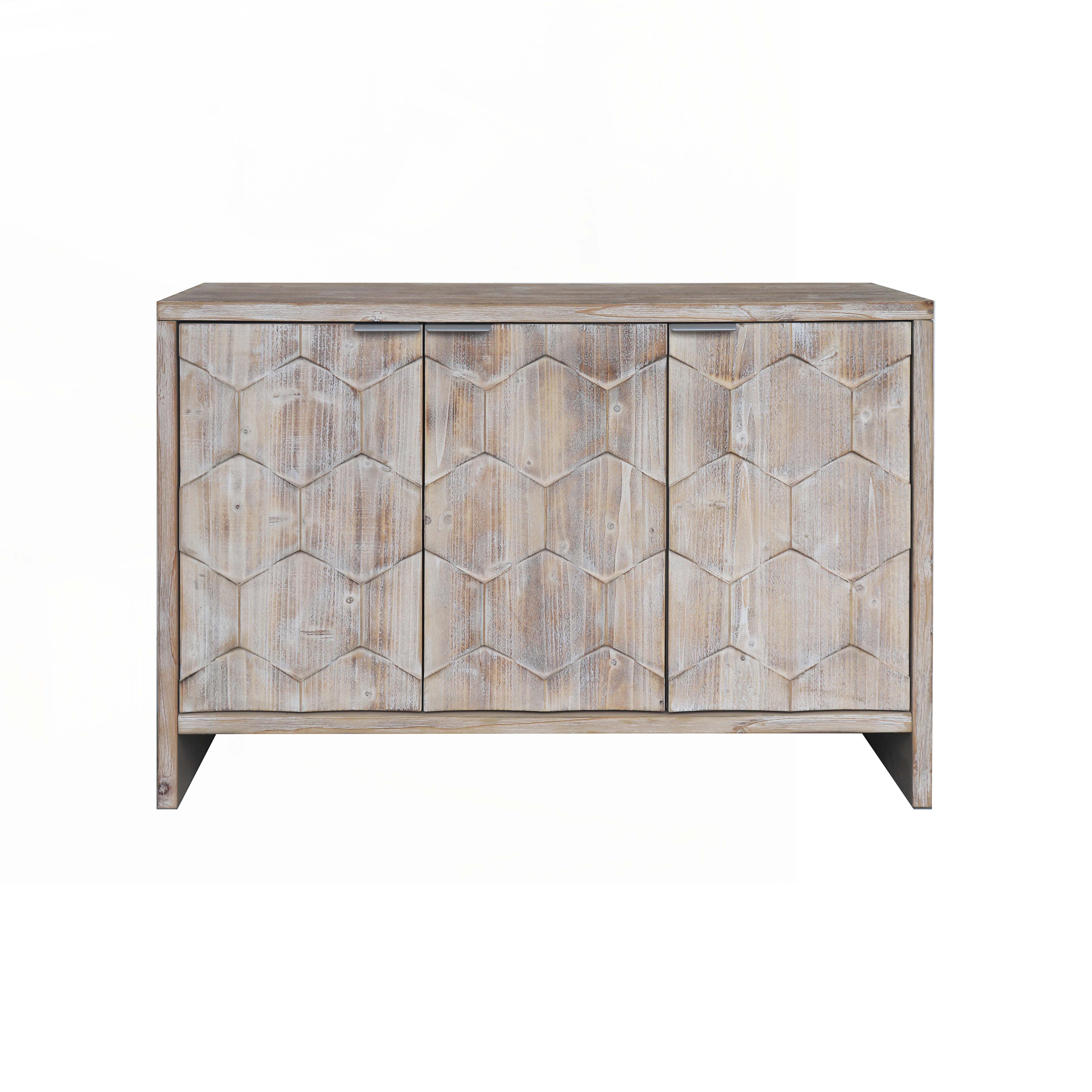 Gracie Oaks Wood Console Table with3 Modern Style Metal Door Handles ...