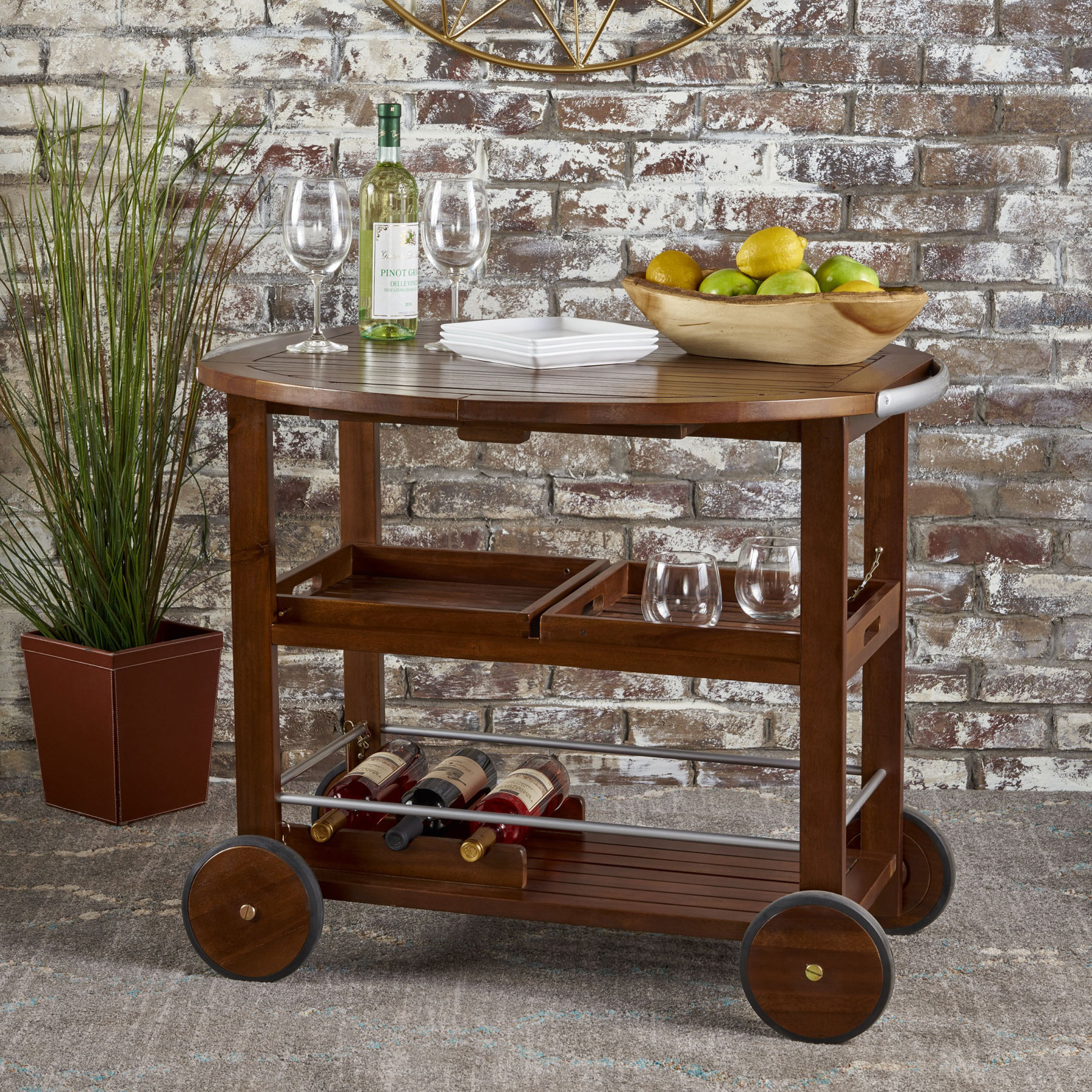 17 Stories Modern Industrial Bar Cart With Adjustable Shelves And Wine ...
