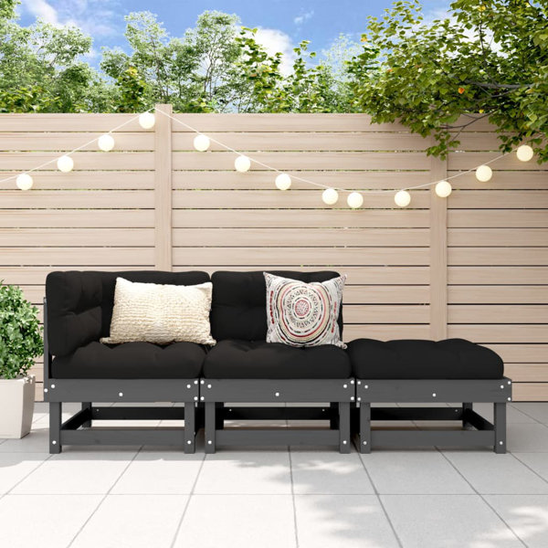 Lily Manor 3 Piece Garden Lounge Set Black Solid Wood Pine | Wayfair.co.uk