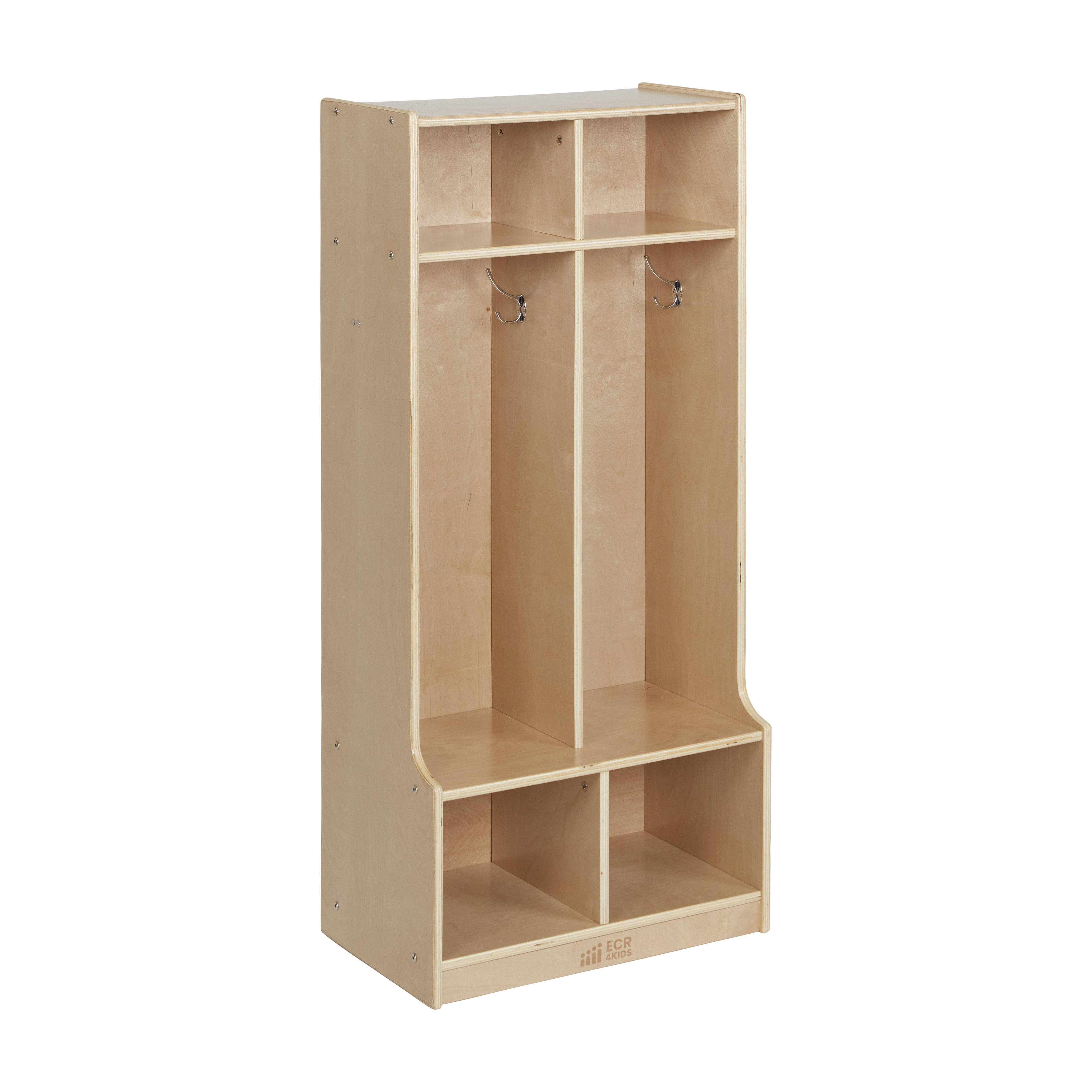 ECR4Kids 2-Section Coat Locker with Bench, Classroom Furniture, Natural ...