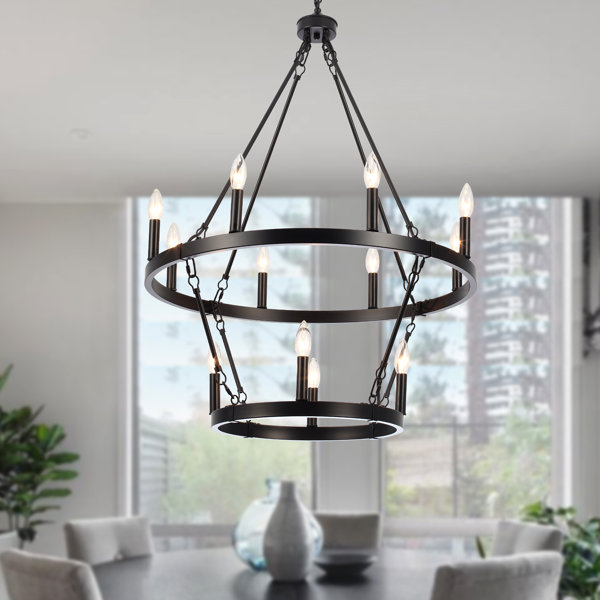 Gracie Oaks Xaylee 12 - Light Dimmable Wagon Wheel Chandelier - Wayfair ...