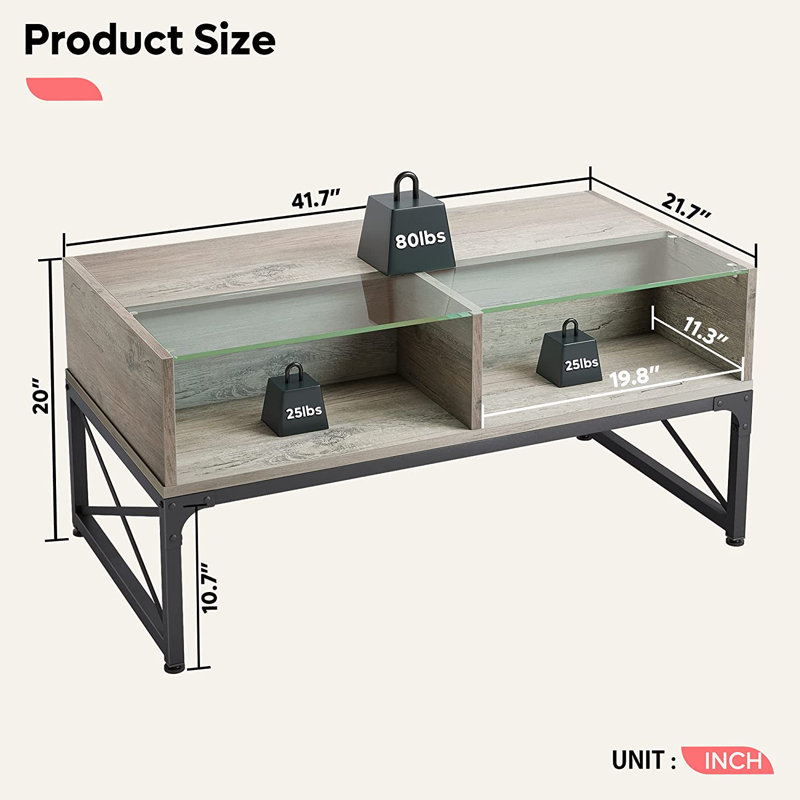 17 Stories Glass Lift Top Extendable Frame Coffee Table with Storage ...
