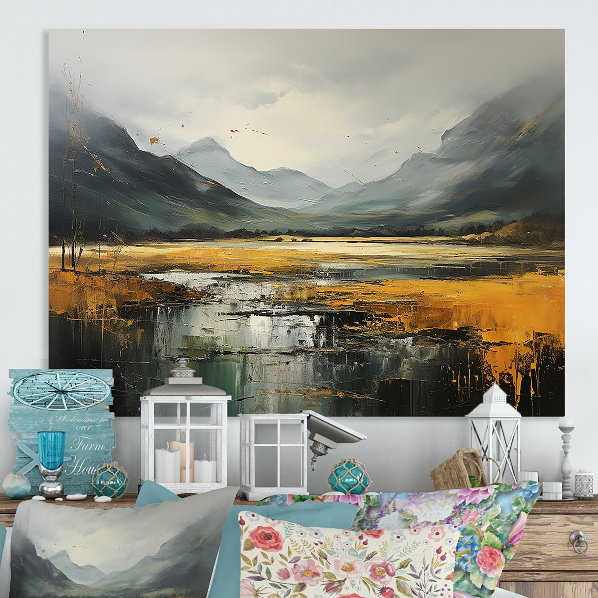 Lark Manor™ Grey And Yellow Abstract Mountain Landsape I - Abstract ...