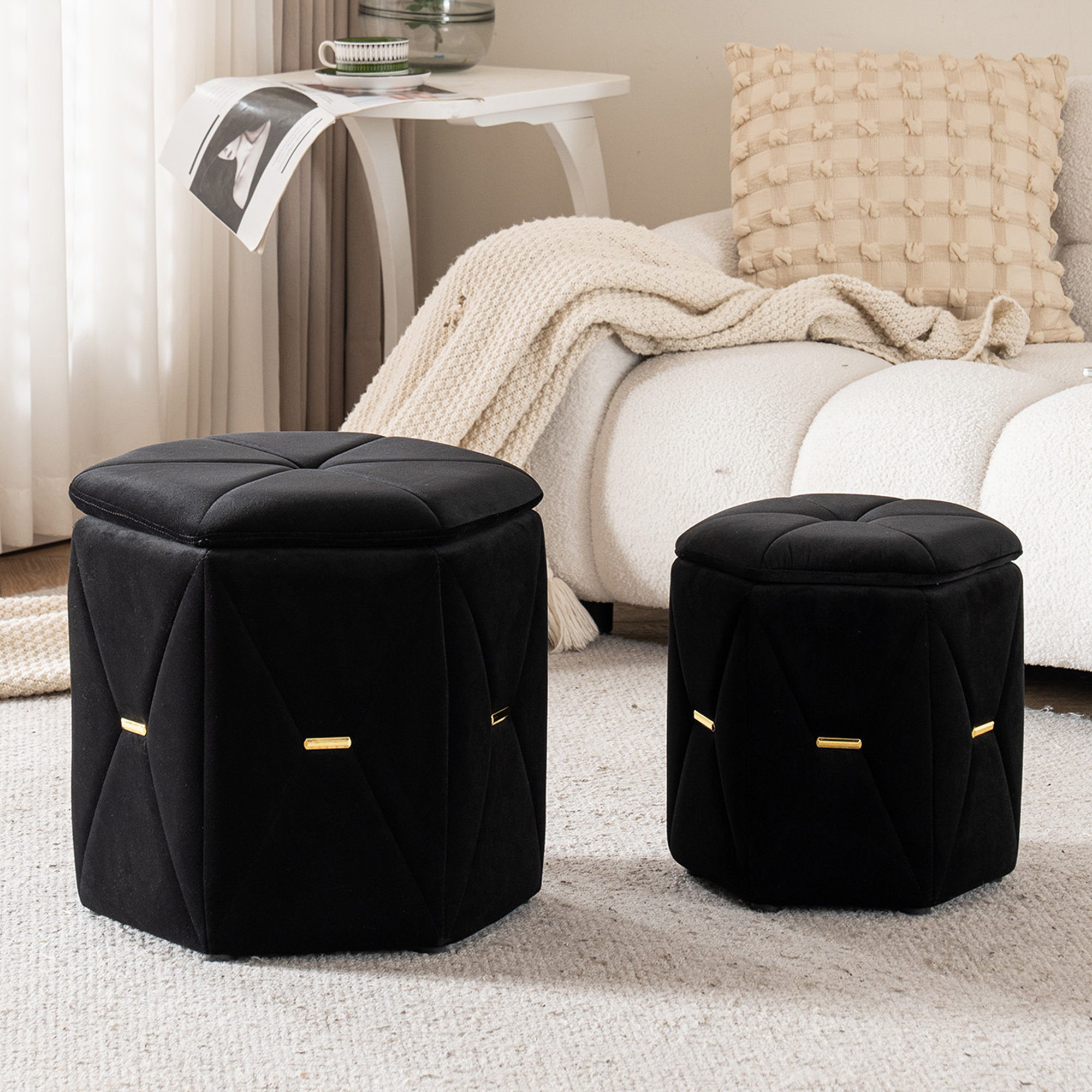 Mercer41 Upholstered Velvet Storage Ottoman with Gold Accents - Wayfair ...