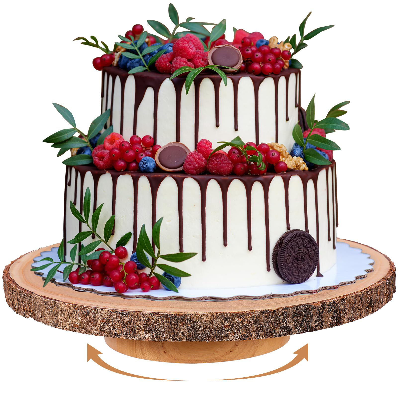 Bungalow Rose 12 Inch Wooden Cake Stand, Rotatable Natural Round Wood ...
