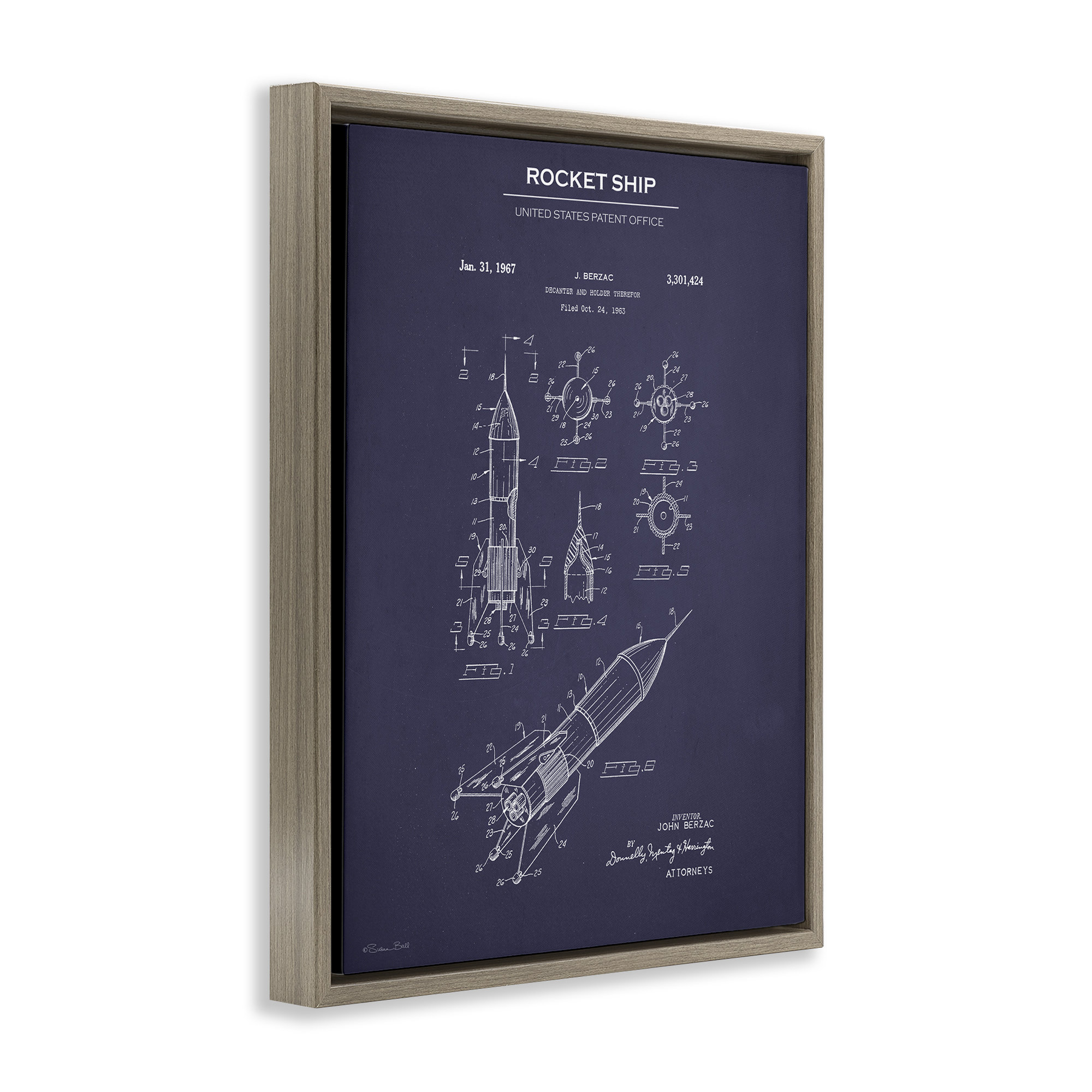 Trent Austin Design Rocket Ship Blueprint Grey Framed Floater Canvas ...