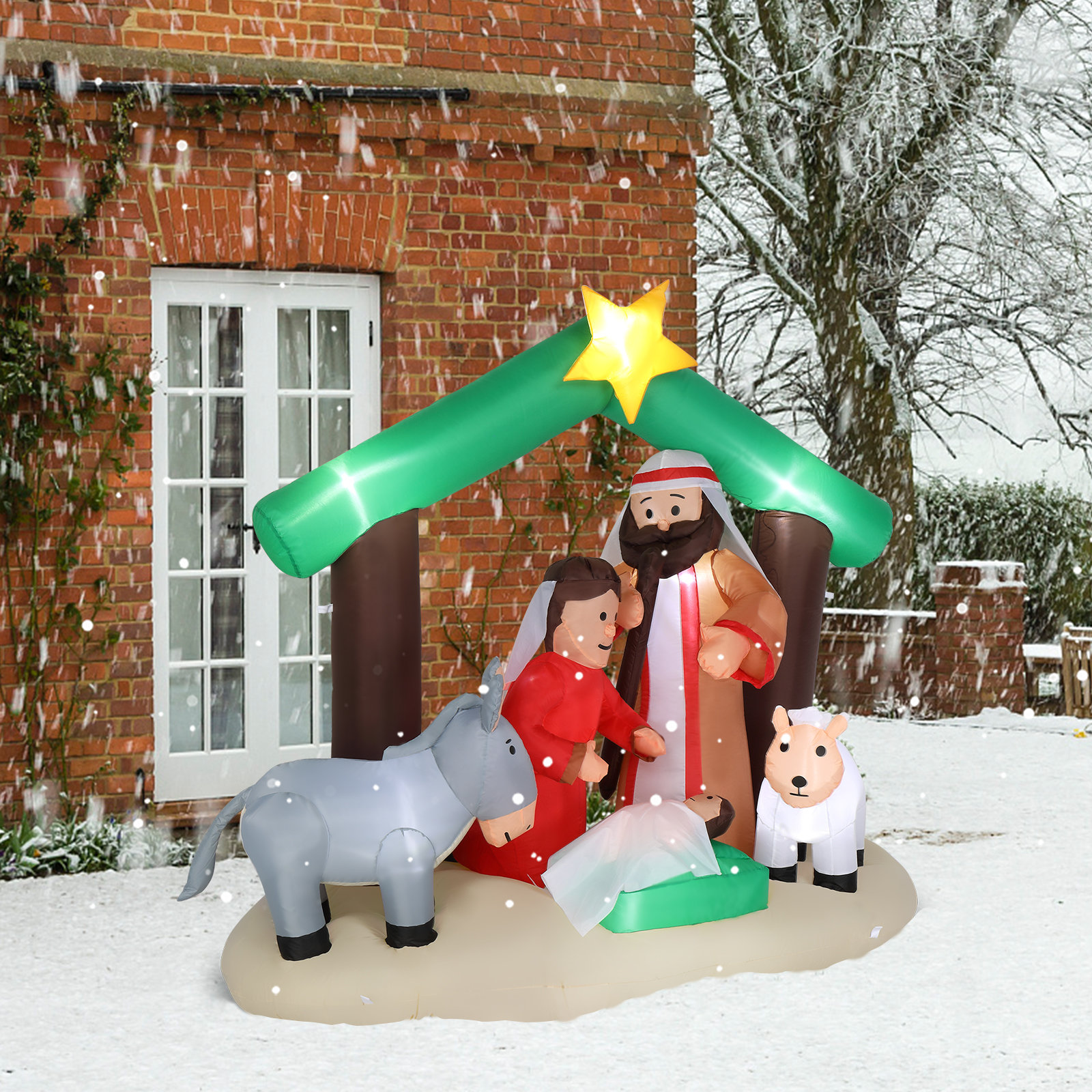 The Holiday Aisle® Christmas Snowy Night Nativity Scene Inflatable ...