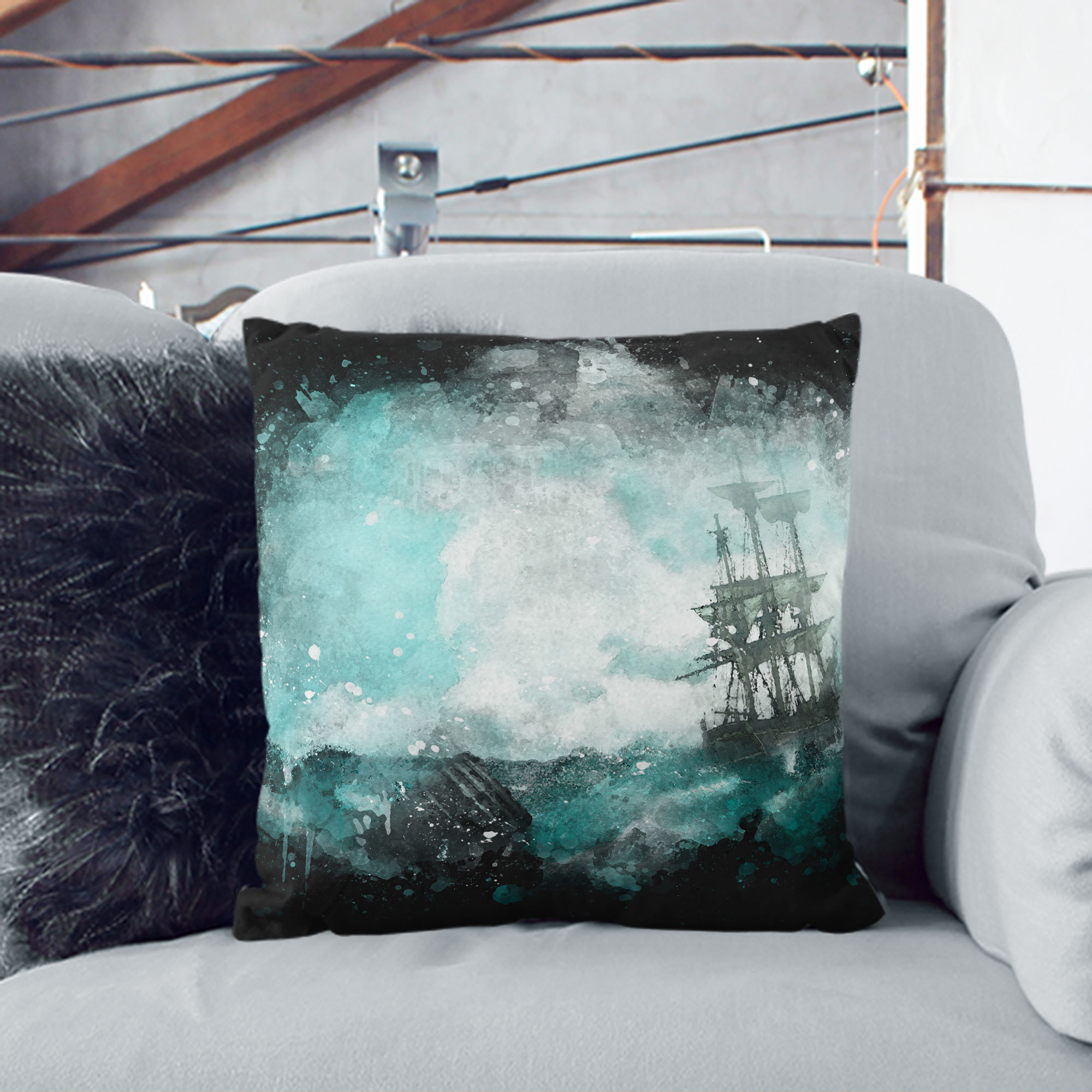 East Urban Home Pirate Ship Sailing upon a Stormy Sea Paint Splash ...