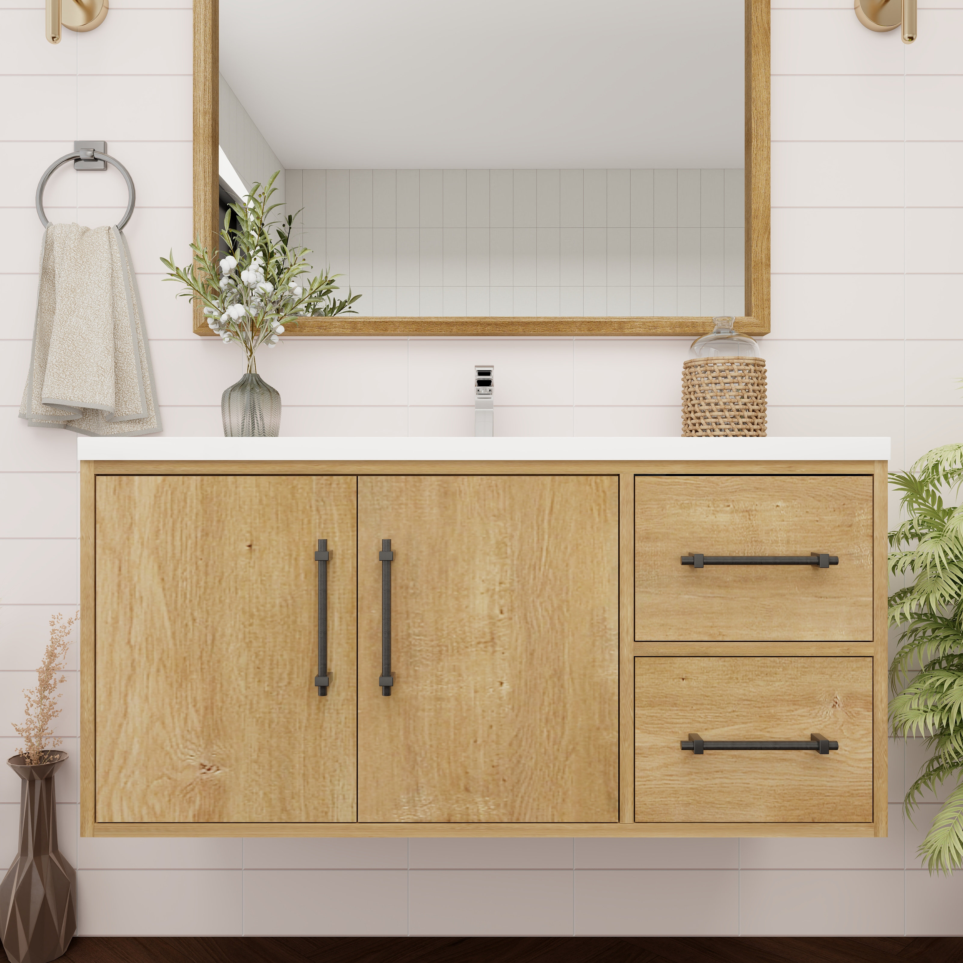 MEBO Victoria 42'' Right Drawer Wall-Mounted Vanity with Reinforced ...