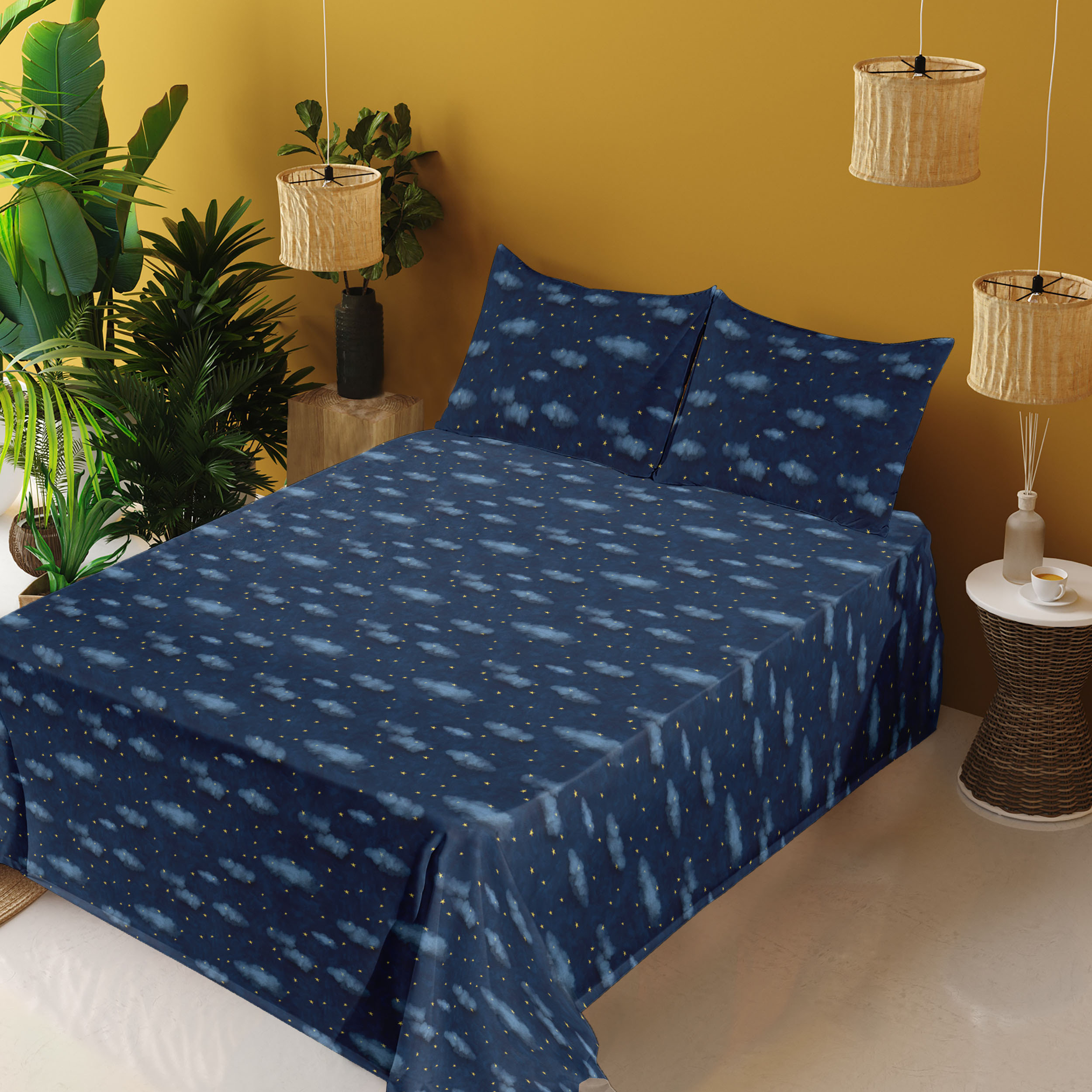 Ambesonne Sky Print Sheet Set Night Time Pattern Stars Navy Blue Pale ...