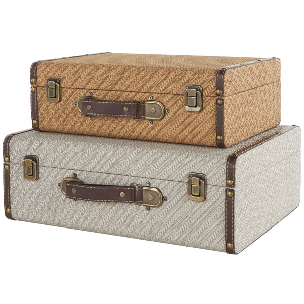 Charlton Home® Delor Wooden Vintage Studded Woven Storage Decorative ...