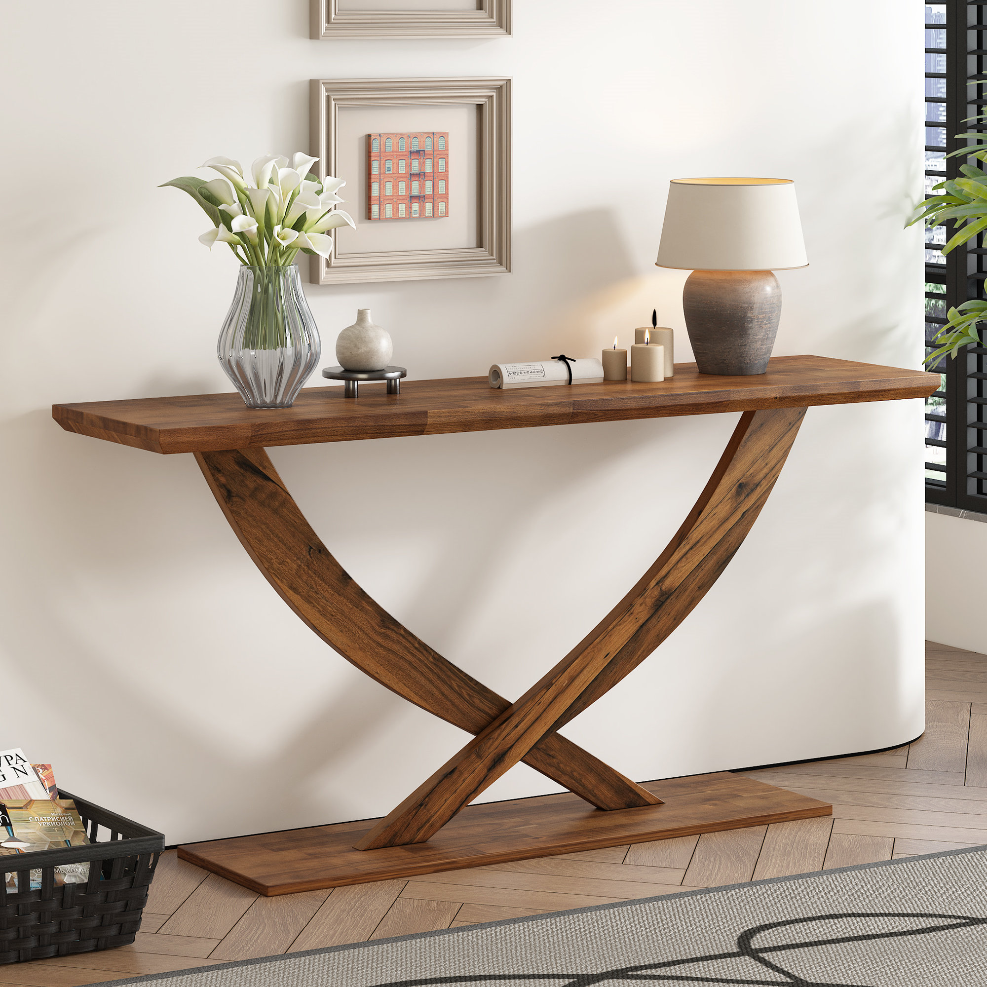 Latitude Run® Modern Console Table With Cross-Leg Design And Ample ...