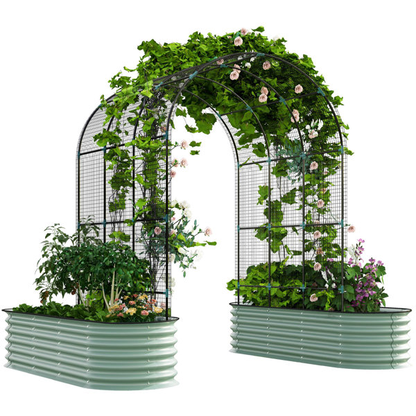 Arlmont & Co. Raised Garden Beds with Arch Trellis, Galvanized Planter ...