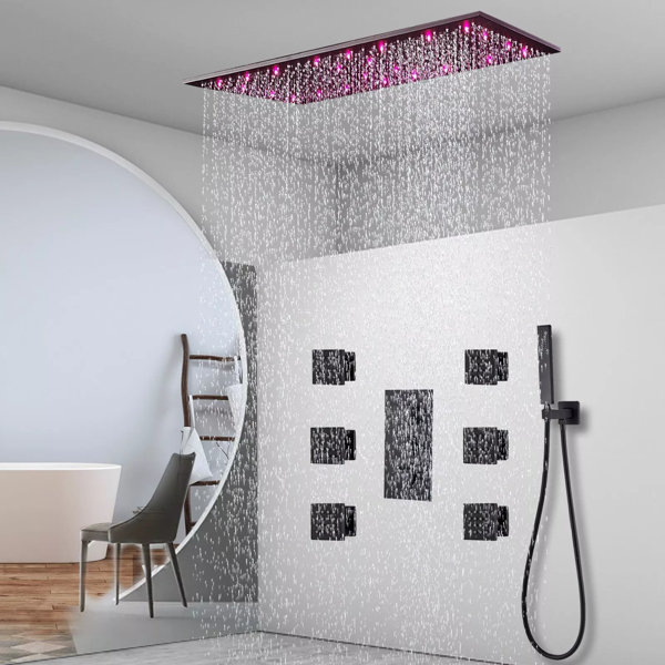Senlesen Thermostatic Shower Faucet Set 16x32in LED Rain Shower Head ...