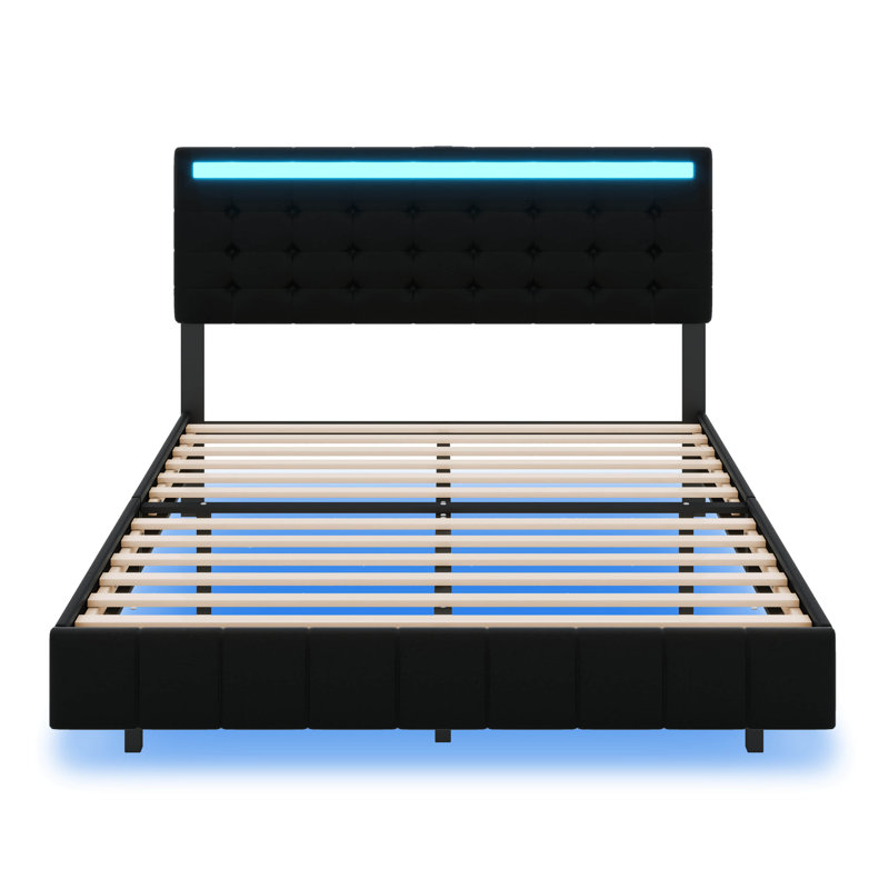 Kunpeng Full Size Floating Bed Frame with LED Lights and USB Charging ...