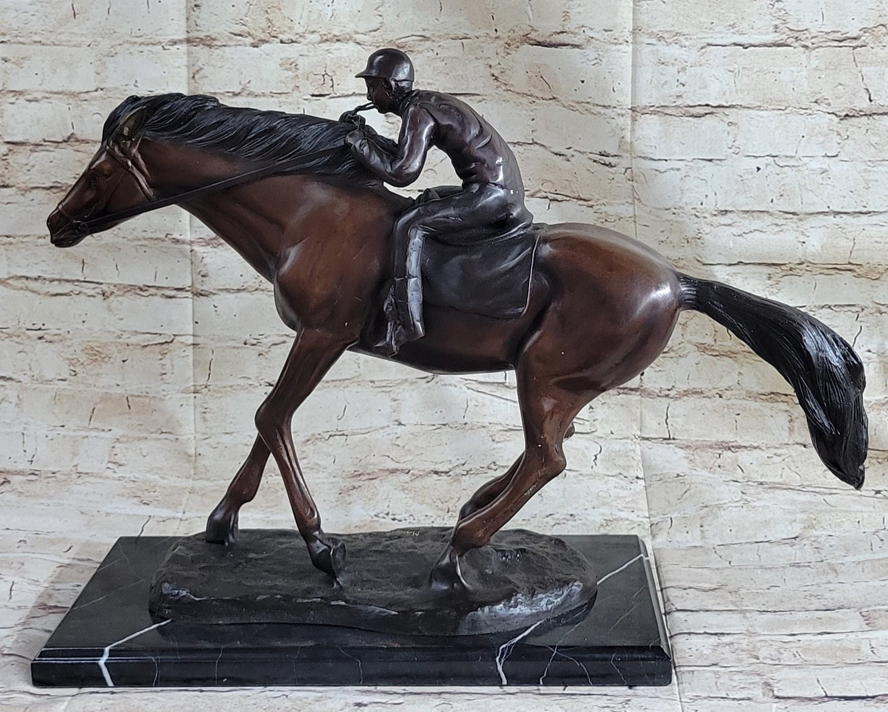 Canora Grey Teren Bronze Jockey Horseman Equestrian Horse Racing Statue ...