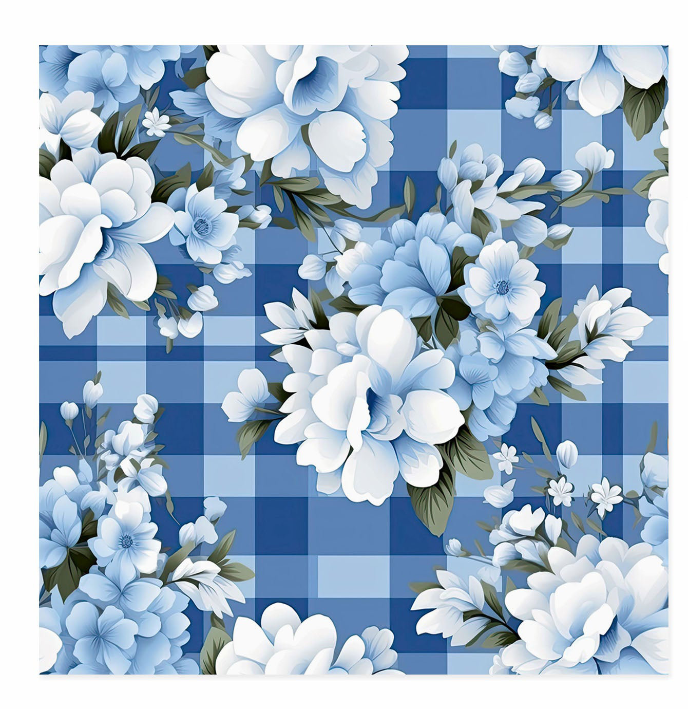 August Grove® Floral Blue Gingham Flowers XII Shabby Chic Unframed Art ...