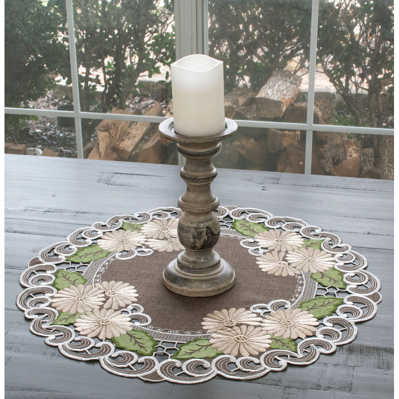 August Grove® Roxbury Embroidered Gold Daisy on Brown Table Topper (23 ...
