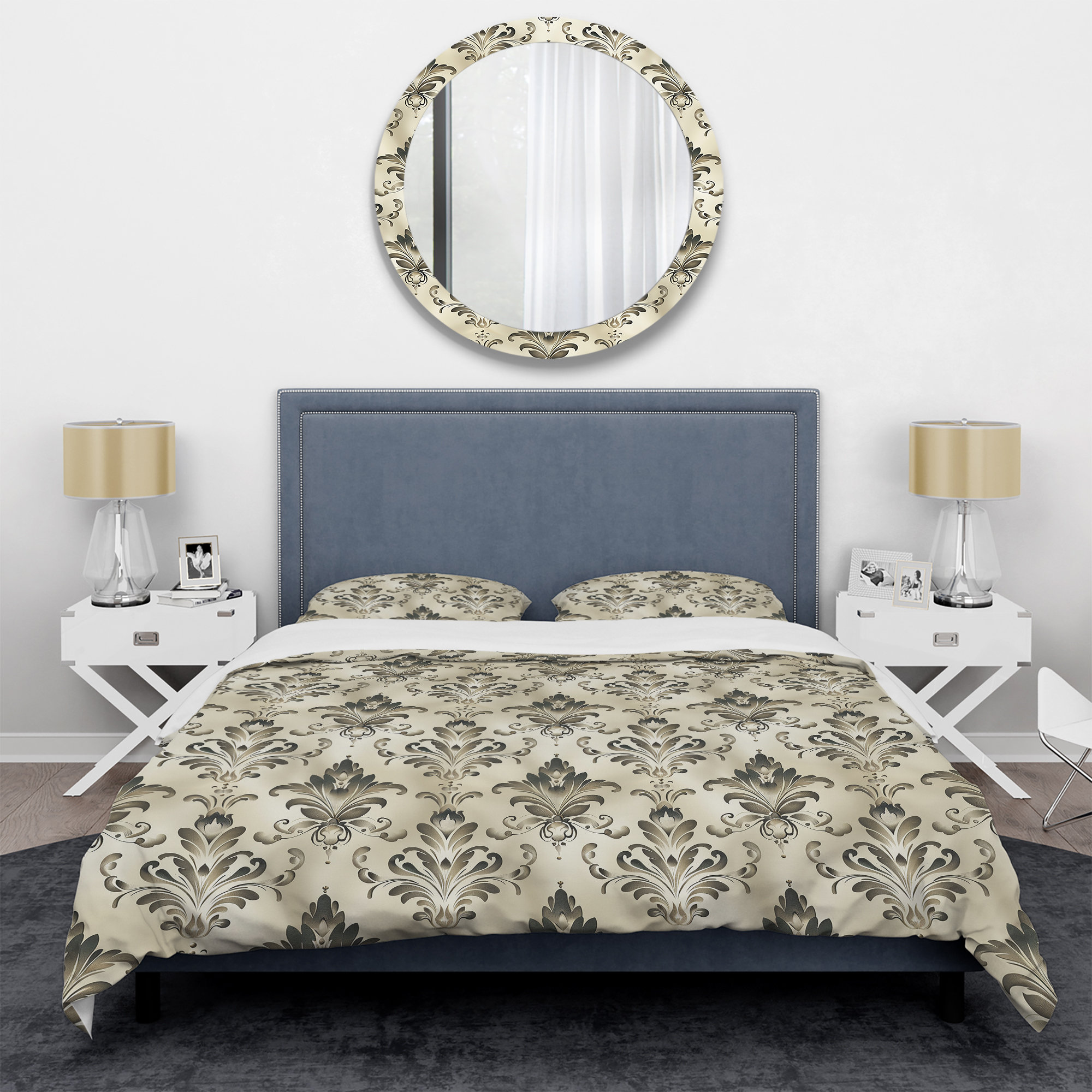 beige damask bedding