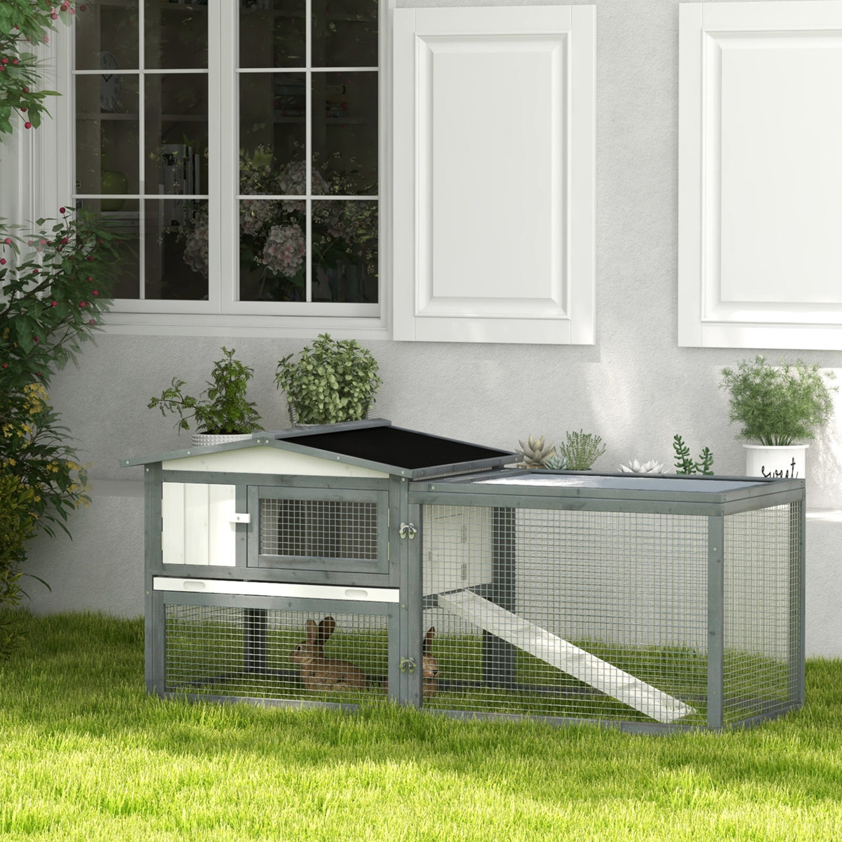 Tucker Murphy Pet™ Outdoor Rabbit - 61" L 2 Cage With Run, Feeding ...