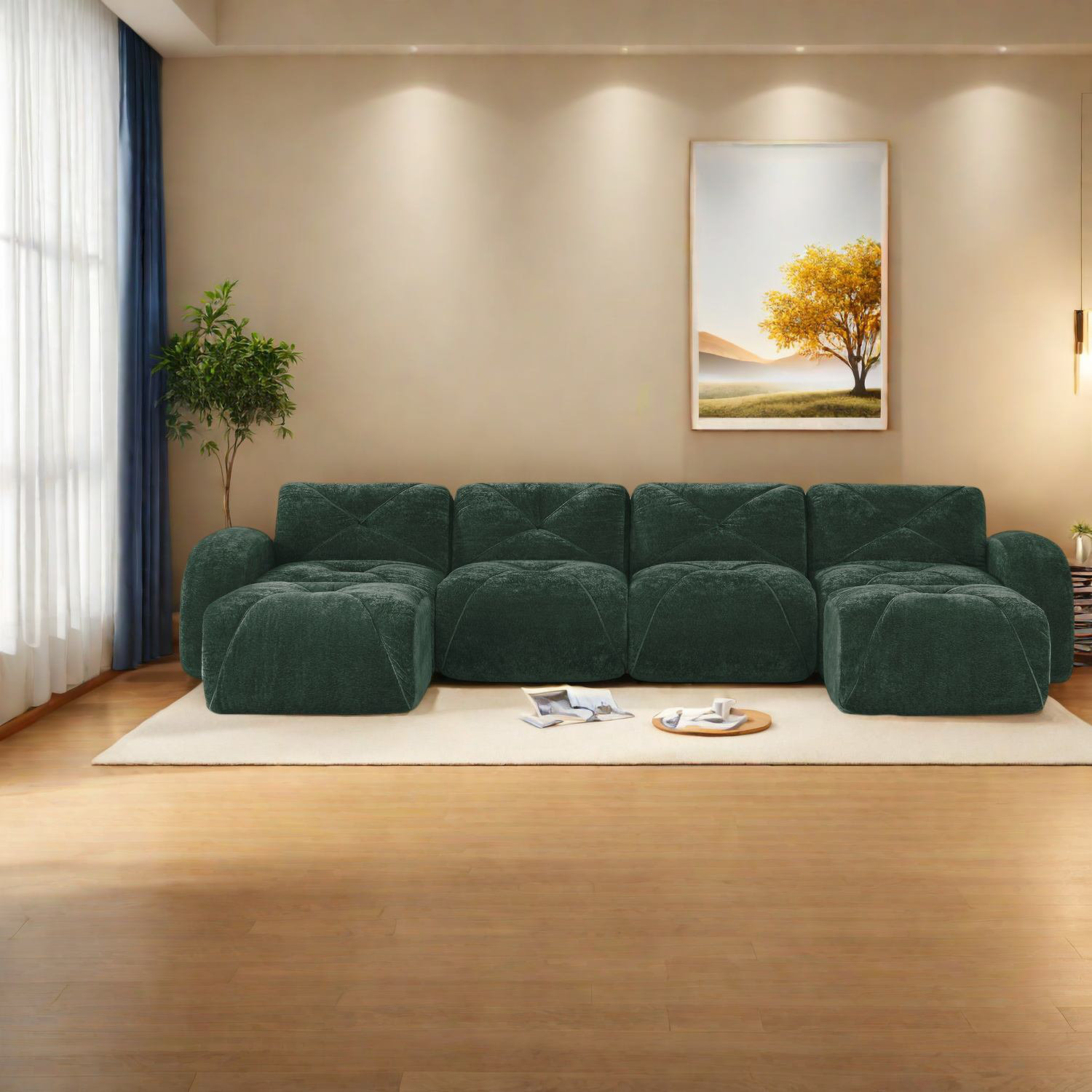 Wrought Studio™ Spacious Velvet Sofa, Green U-shaped Design For Modern ...