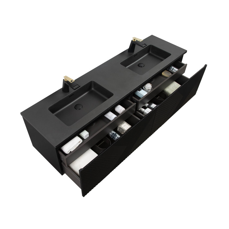 Orren Ellis Toniqua 71'' Wall Mounted Double Bathroom Vanity with ...