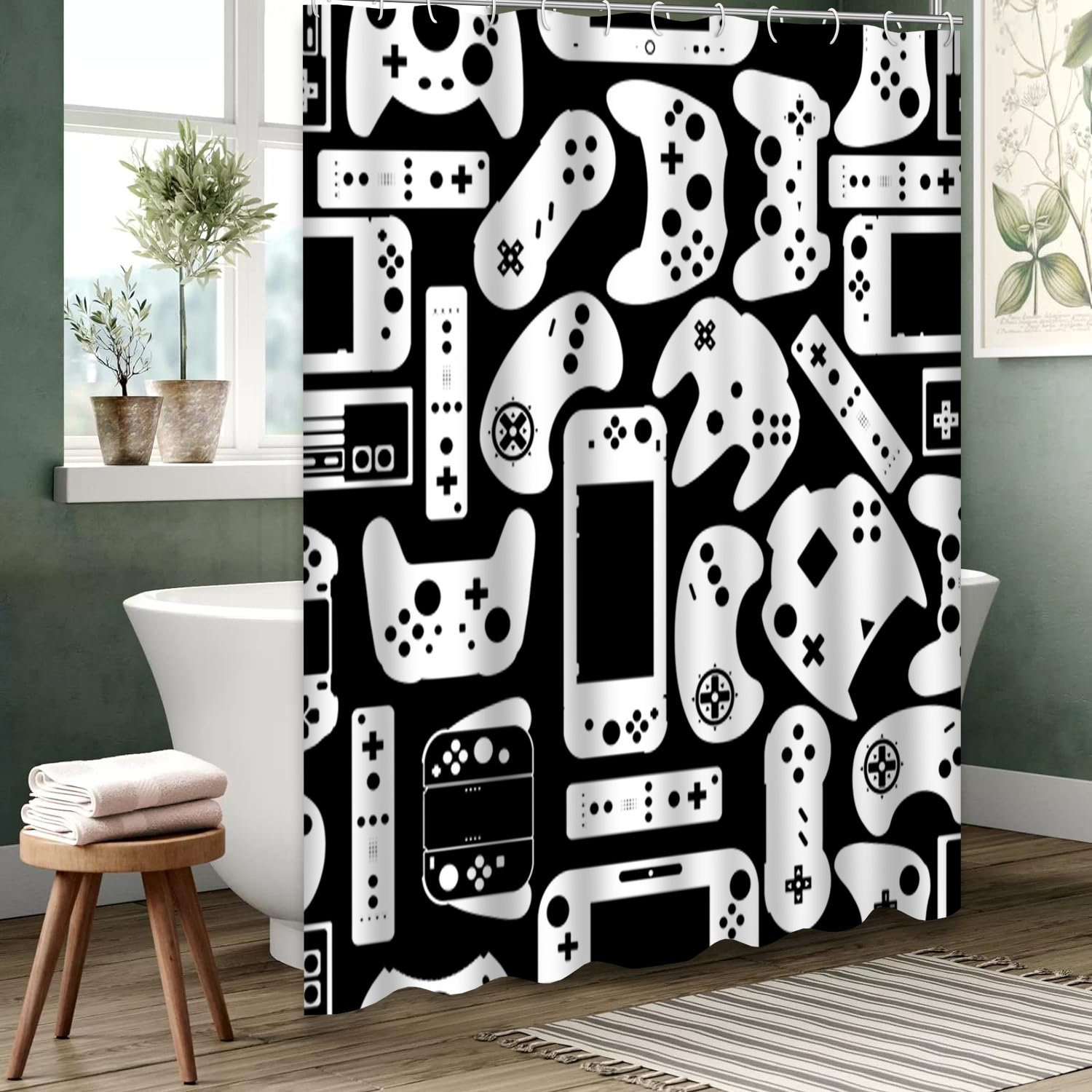 FYATHM Video Game Controller Waterproof Shower Curtain,Seamless Button ...