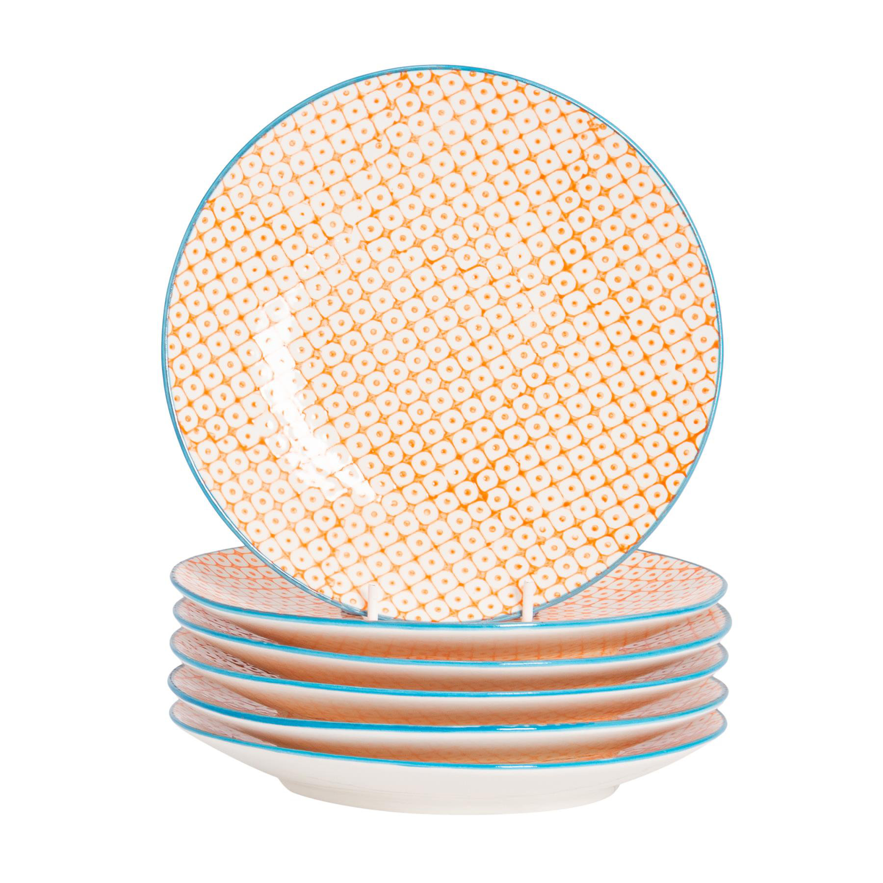Nicola Spring Hand-Printed Side Plates - 18cm - Orange - Pack of 6 ...