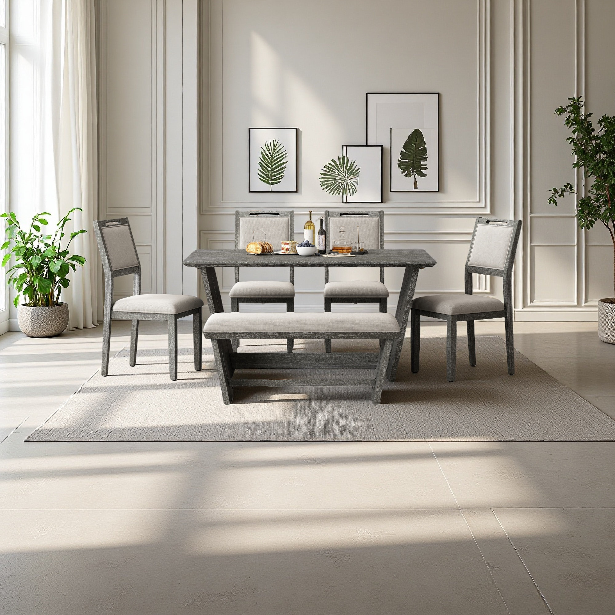 Lark Manor™ 6-Piece Retro Dining Table Set For 6, 60" Wood Kitchen ...