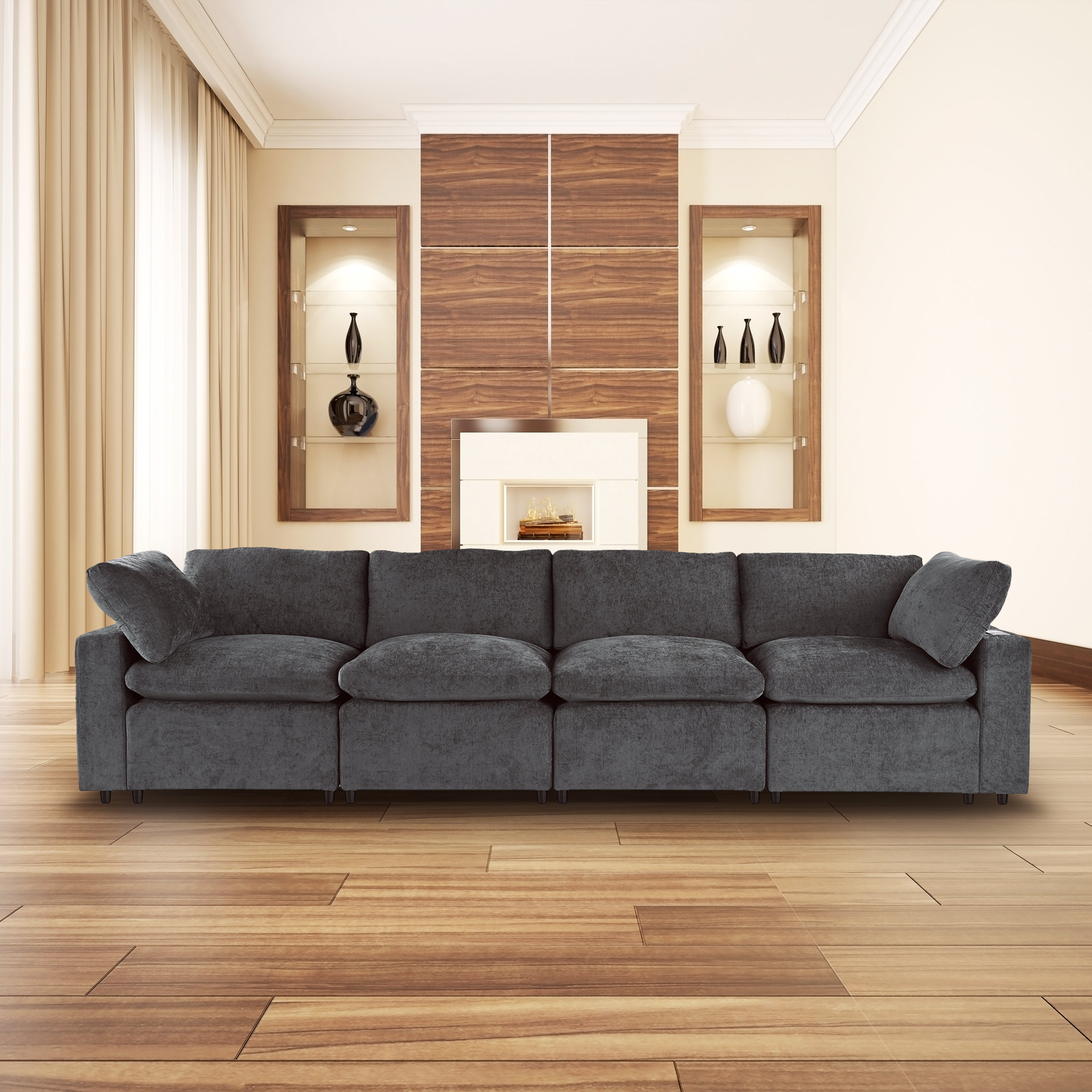 RUVINCE Upholstered Modular Sofa Sectional sofa with with USB Charge ...