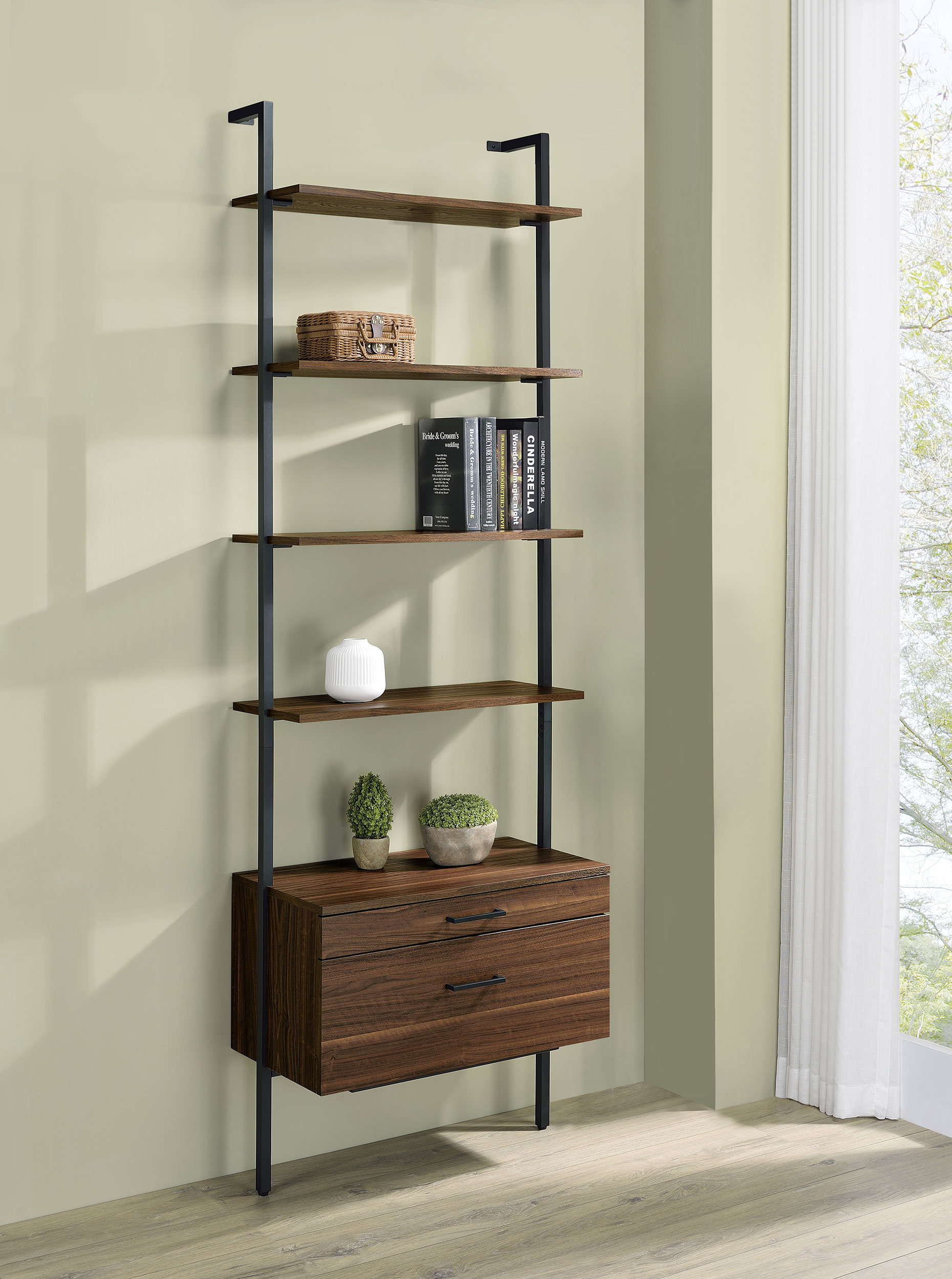 17 Stories Itxel 31-Inch 4-Shelf Storage Wall Bookshelf Walnut ...