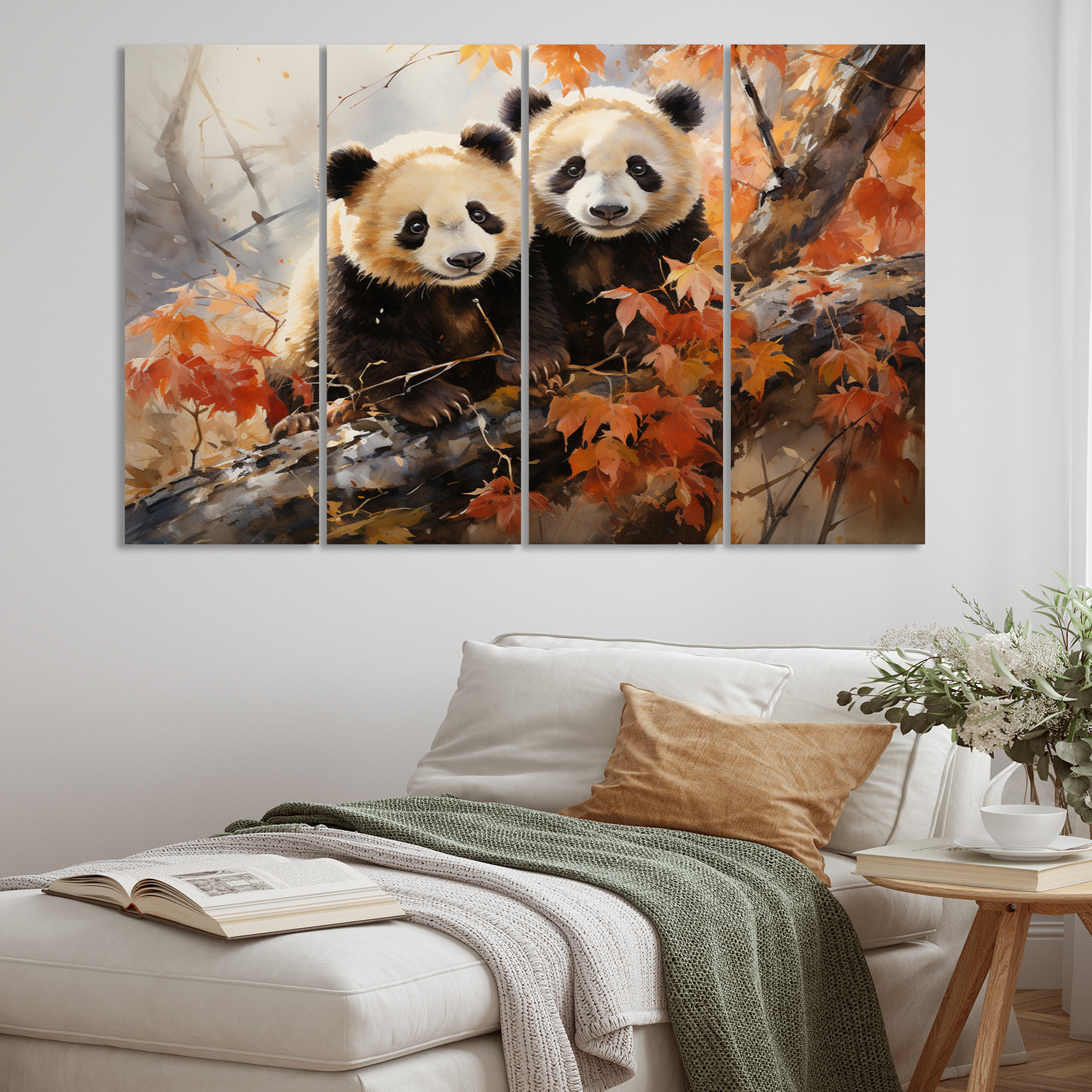 Design Art China Art Pandas Playful I - Animals Canvas Print - 4 Panels ...