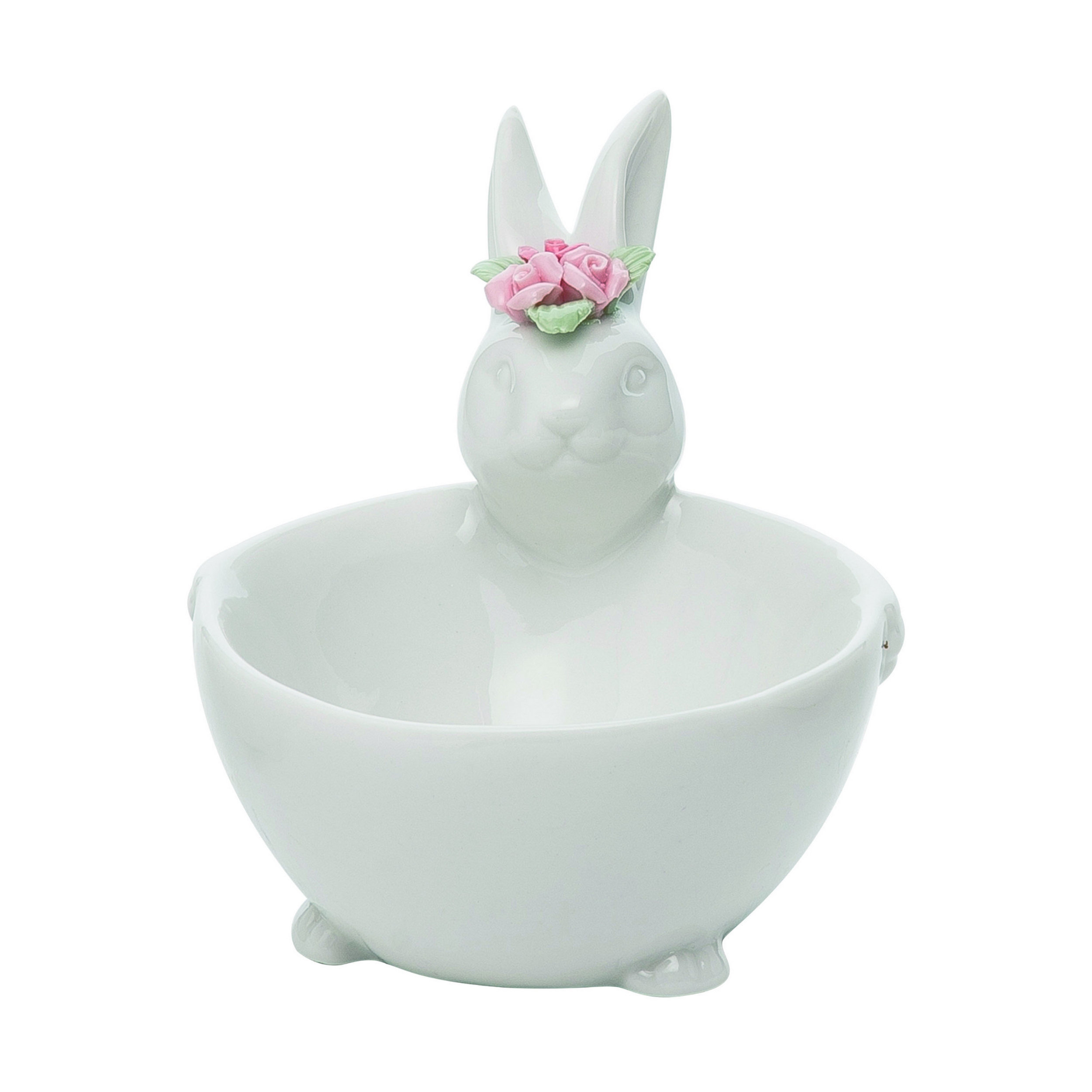 The Holiday Aisle® Ceramic 4.6 in. Easter Bunny Bowl with Flowers | Wayfair