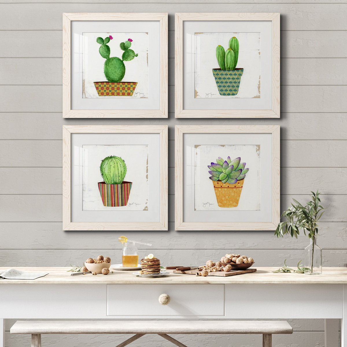 Dakota Fields Boho Cacti I - 4 Piece Picture Frame Print Set on Canvas ...